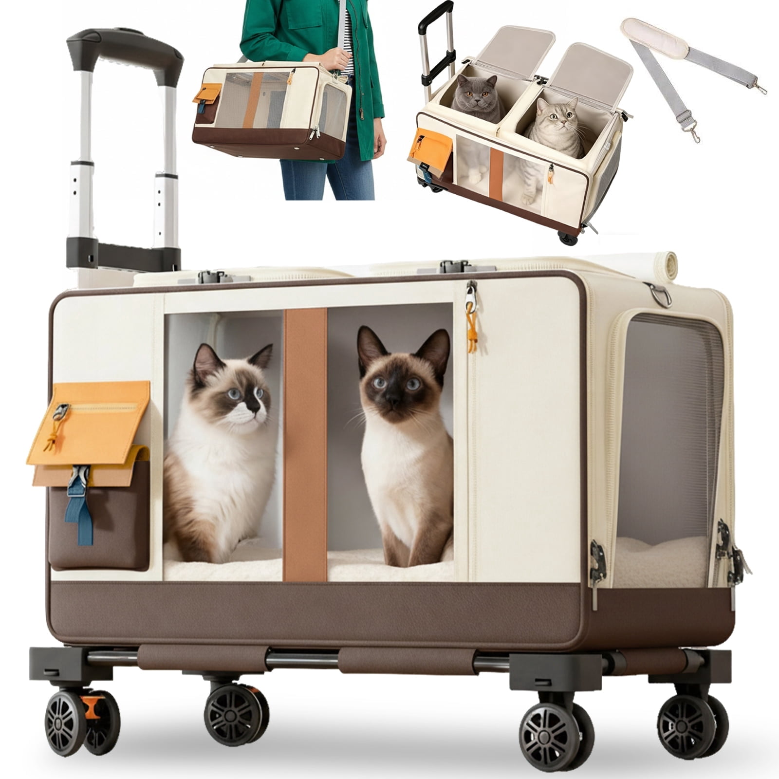 ManyFun Pet Trolley Case for Cat Dogs Foldable Pets Soft Sided Carriers ...