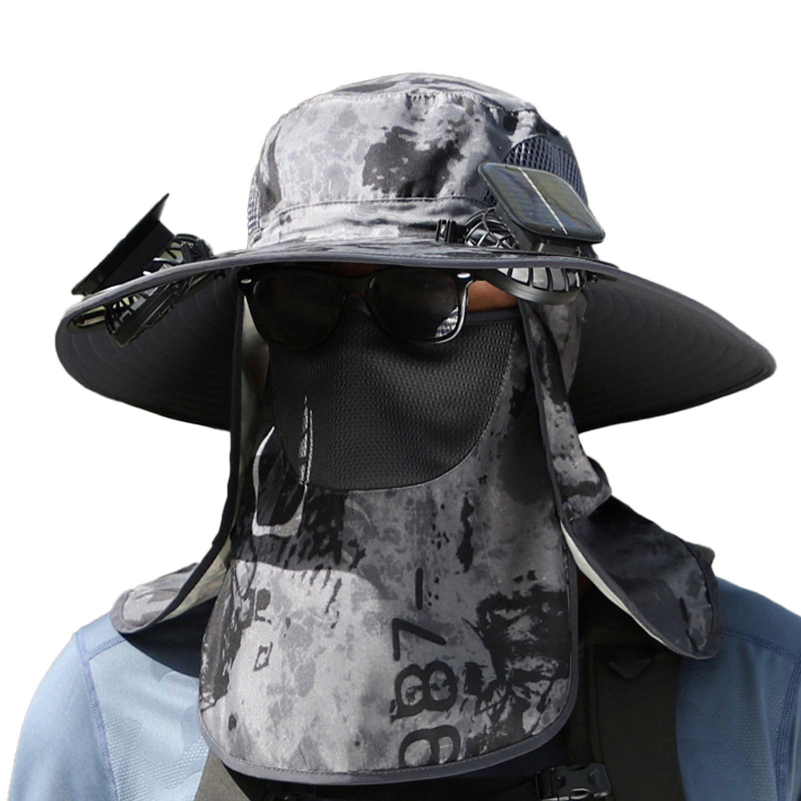 Manyache Solar Fan Hat with Neck Flap Face Guard Wide Brim UV Cooling ...