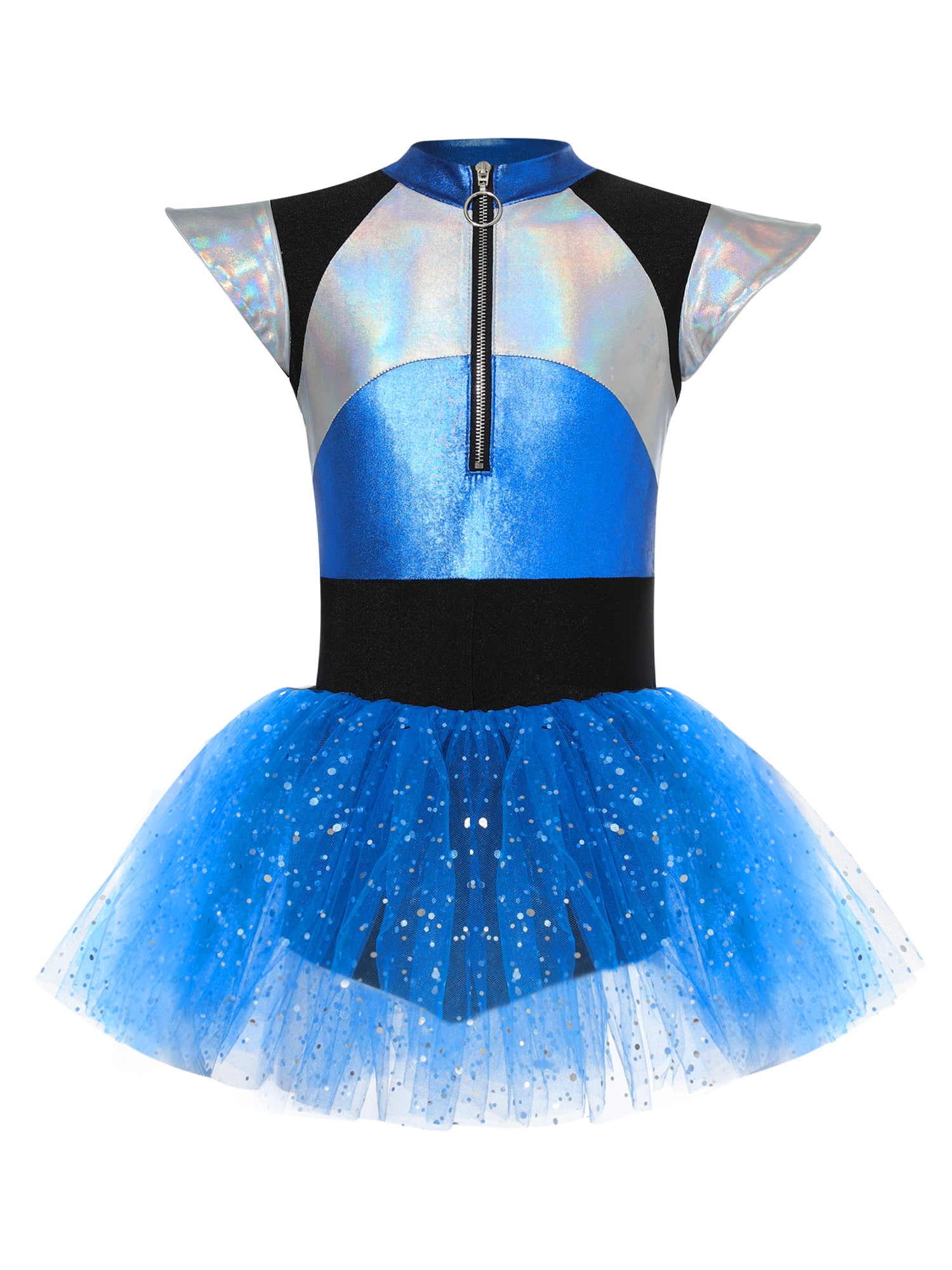 Manyakai Girls Alien Costume Dress Shiny Metallic Ballet Leotard Dance ...