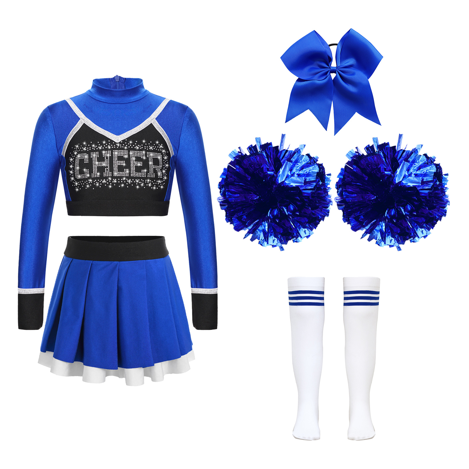 Manyakai Girls Cheer Leader Uniform Outfit with Pom Pom Cheerleading Costume Musical Party Fancy ...