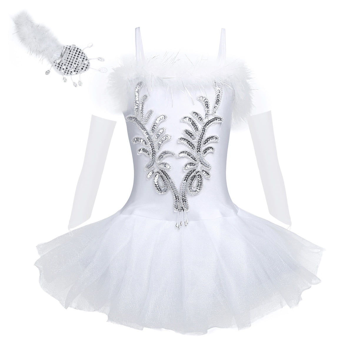Manyakai Girls Swan Ballet Ballerina Dance Outfits Sequins Leotard Tutu ...