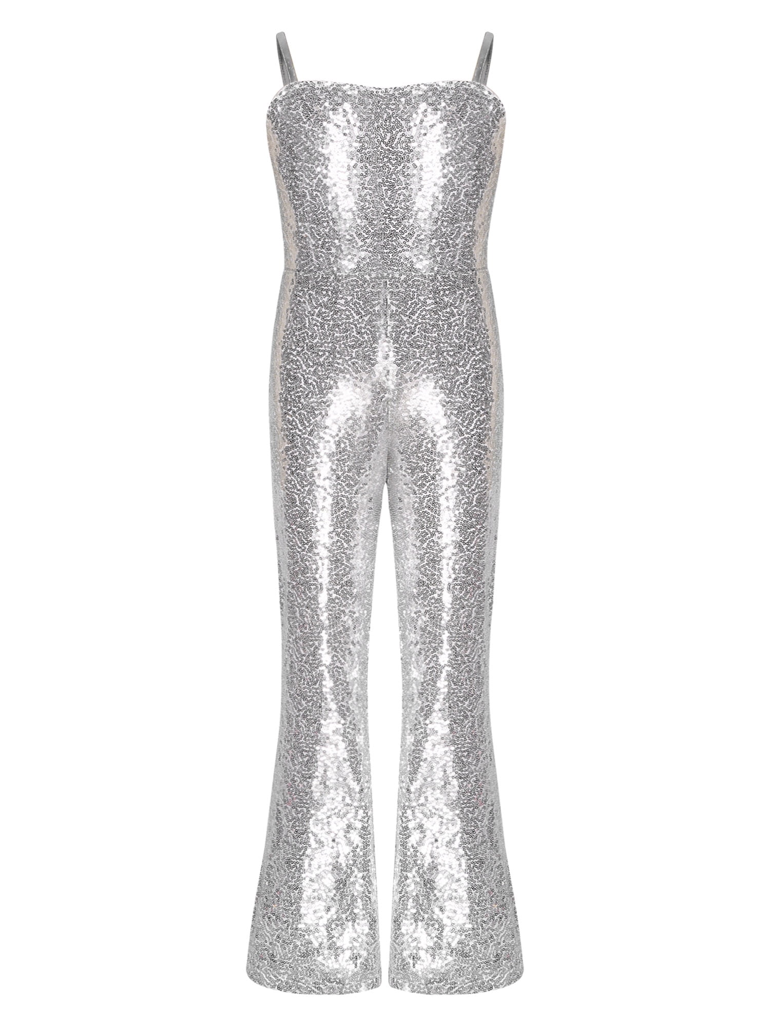 Manyakai Kids Disco Rave Costume Girls Sequins Dance Jumpsuit Full ...