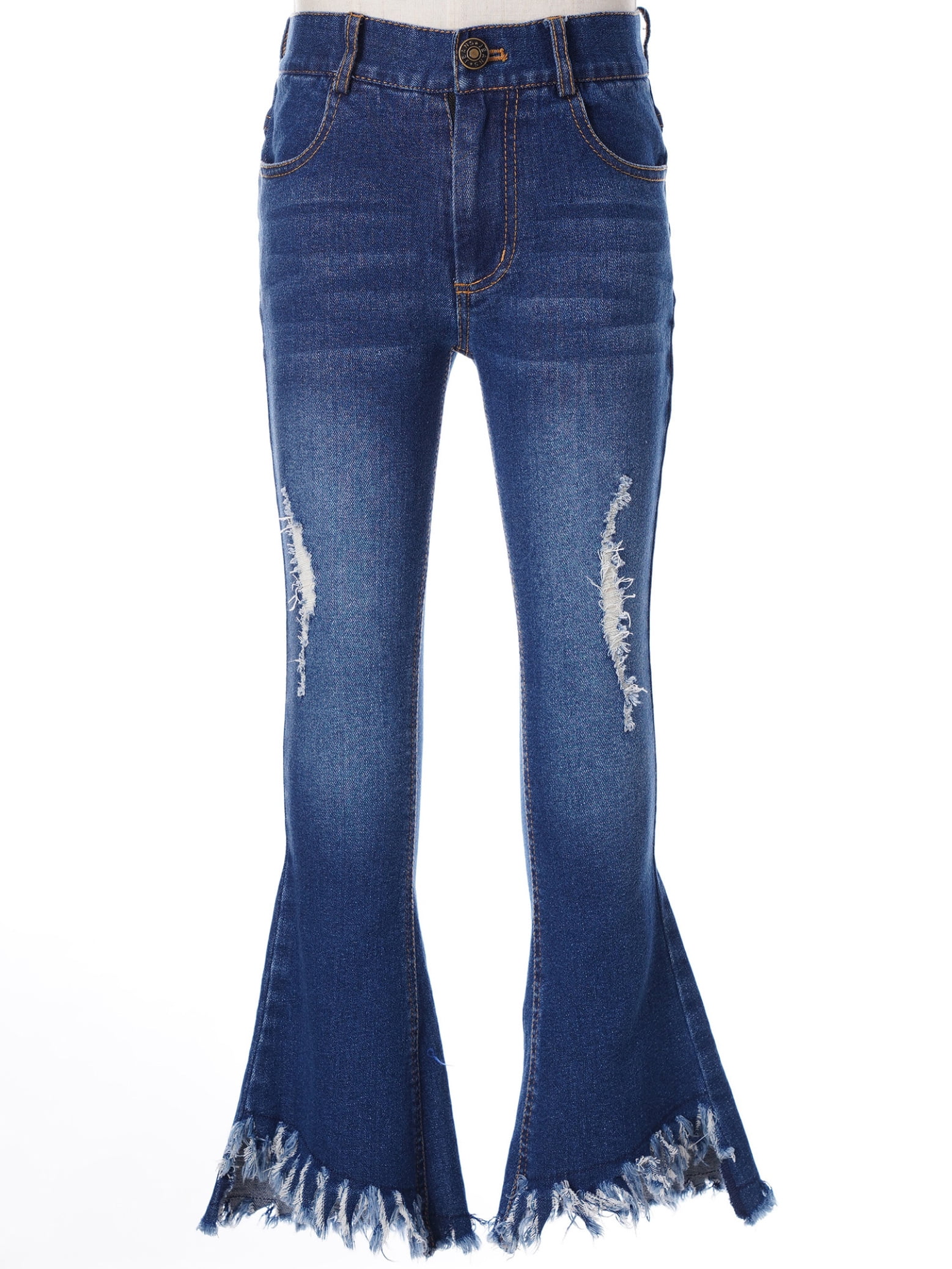 Manyakai Kids Girls Bell Bottom Jeans Ripped Tassels Flare Jeans Washed ...