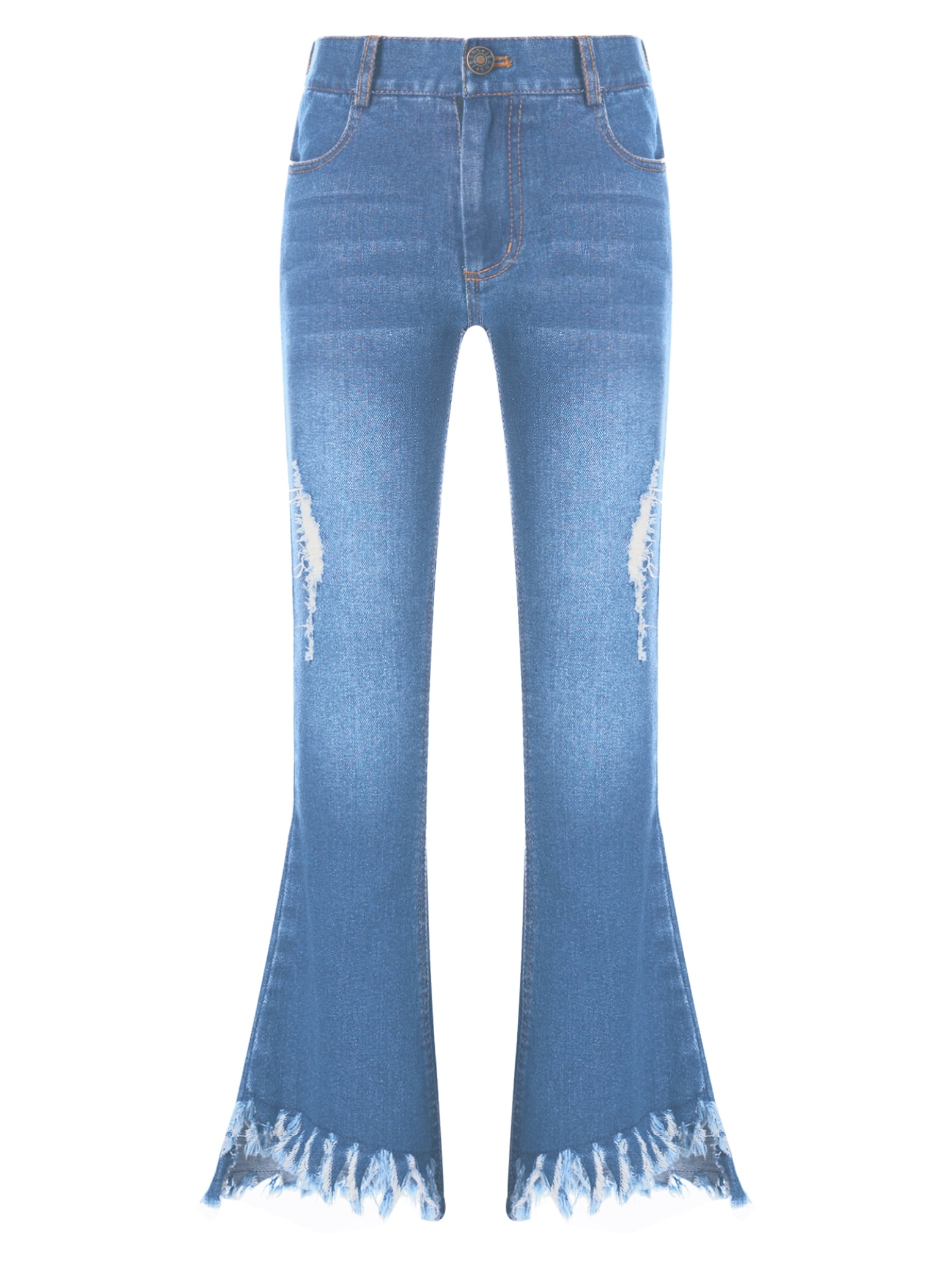 Manyakai Kids Girls Bell Bottom Jeans Ripped Tassels Flare Jeans Washed ...
