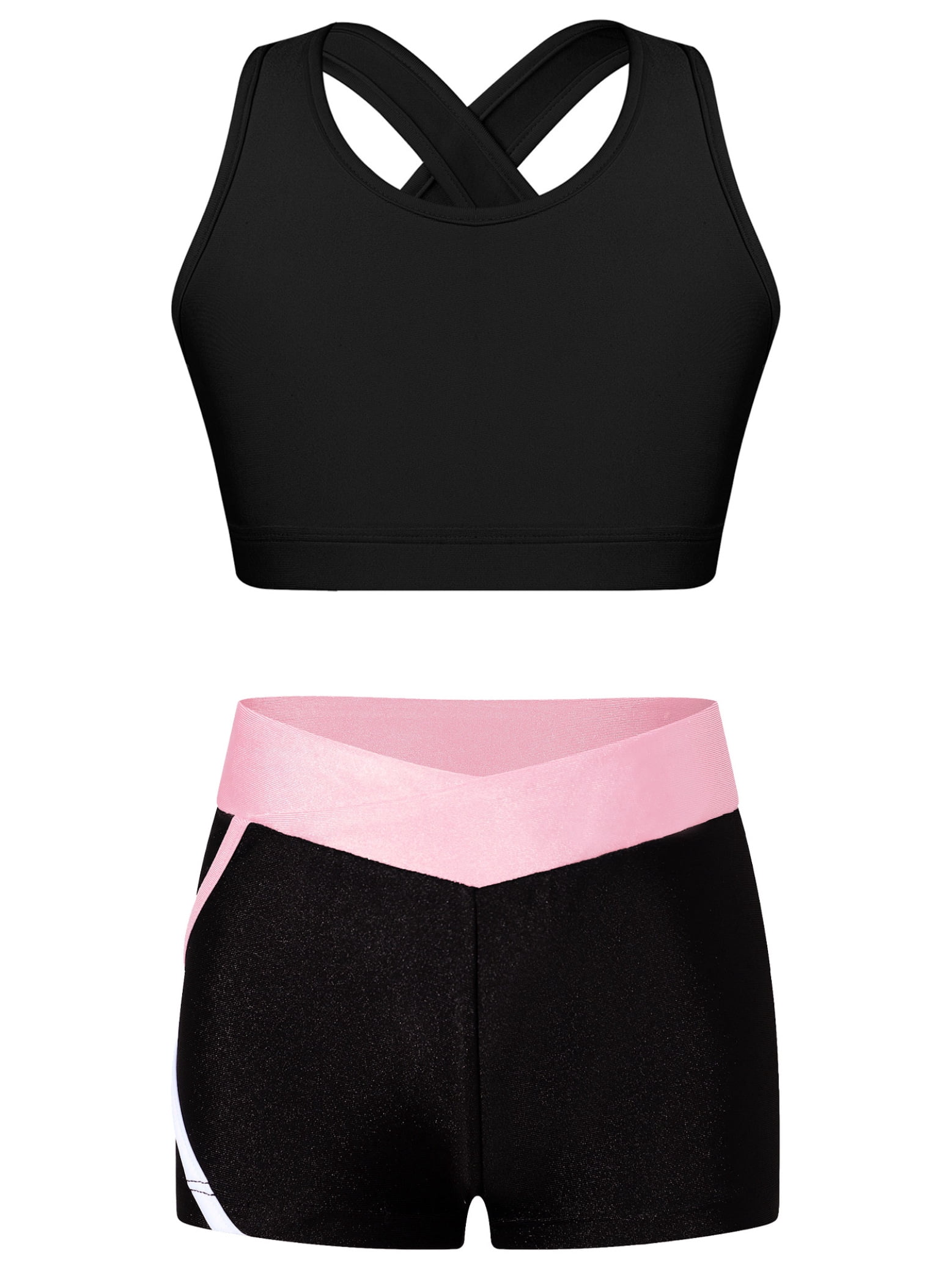 Manyakai Kids Girls Gymnastics Dance Workout 2 Piece Outfits Crop Top ...
