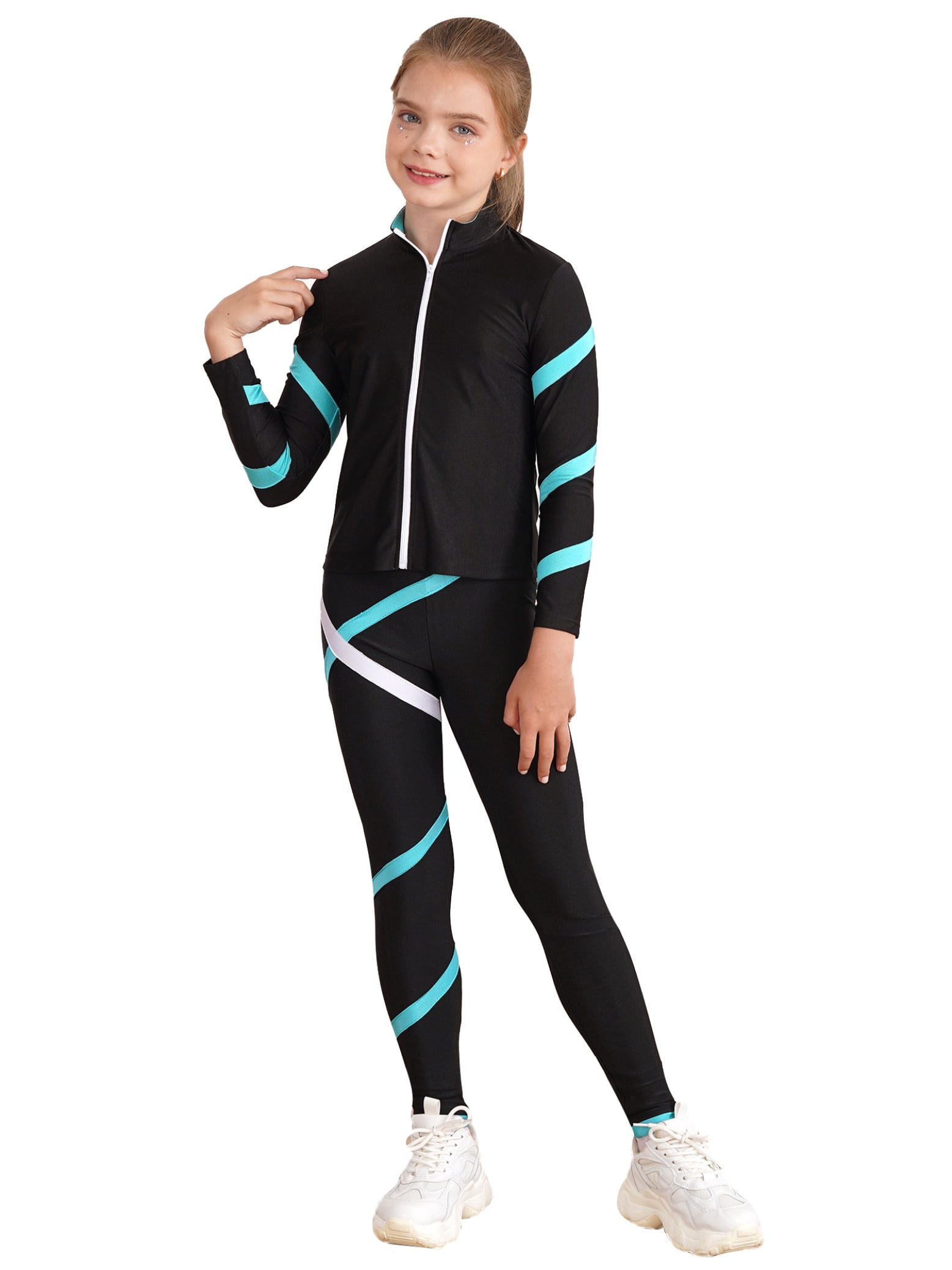 Manyakai Kids Girls Long Sleeve Figure Skating Jacket with Pants Set 2 ...