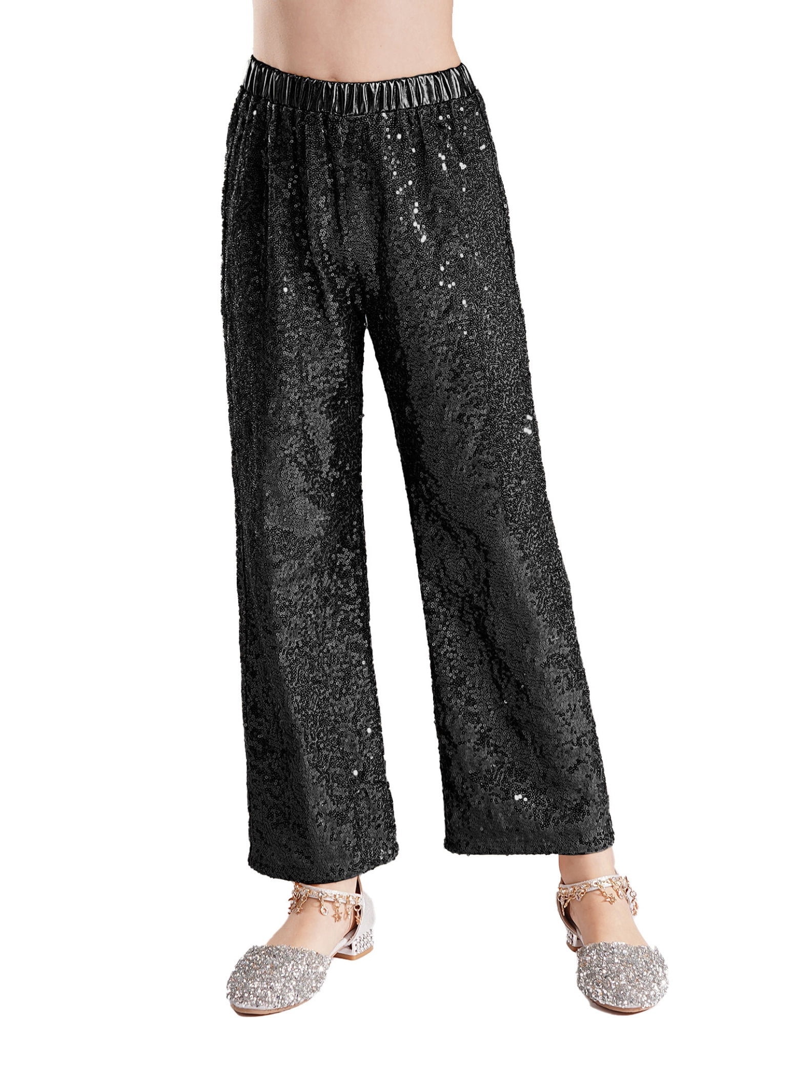 Manyakai Kids Girls Shiny Metallic Hip Hop Jazz Dance Pants Wide Leg ...