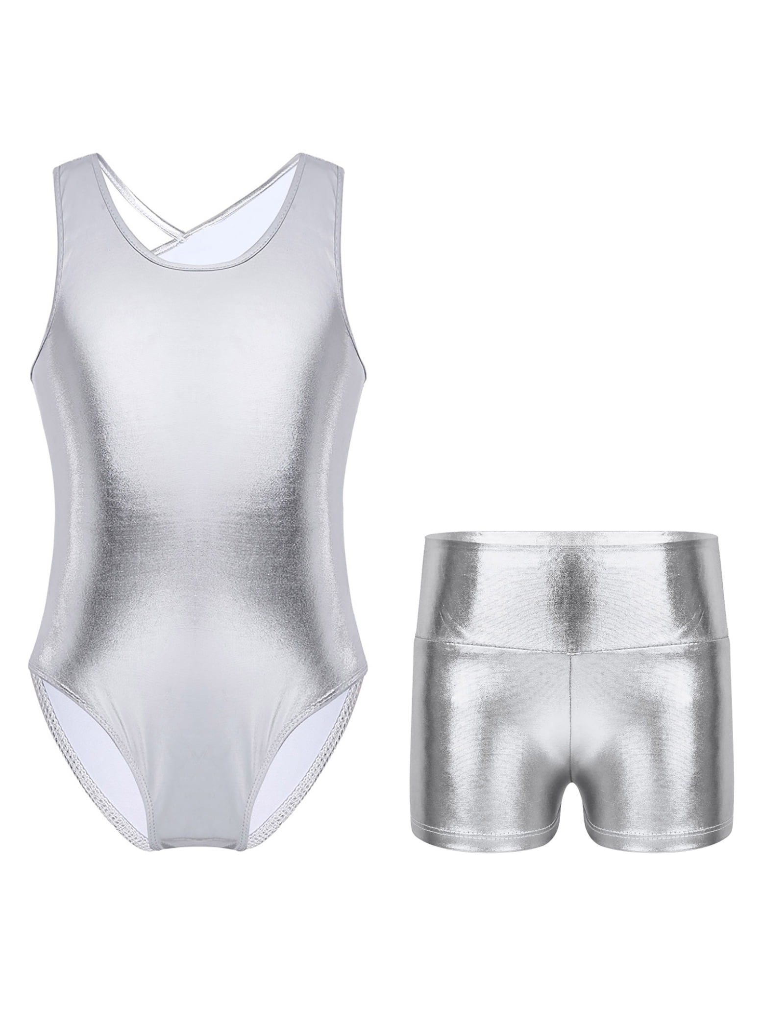 Manyakai Kids Girls Shiny Metallic Sleeveless Tank Top Leotard with ...