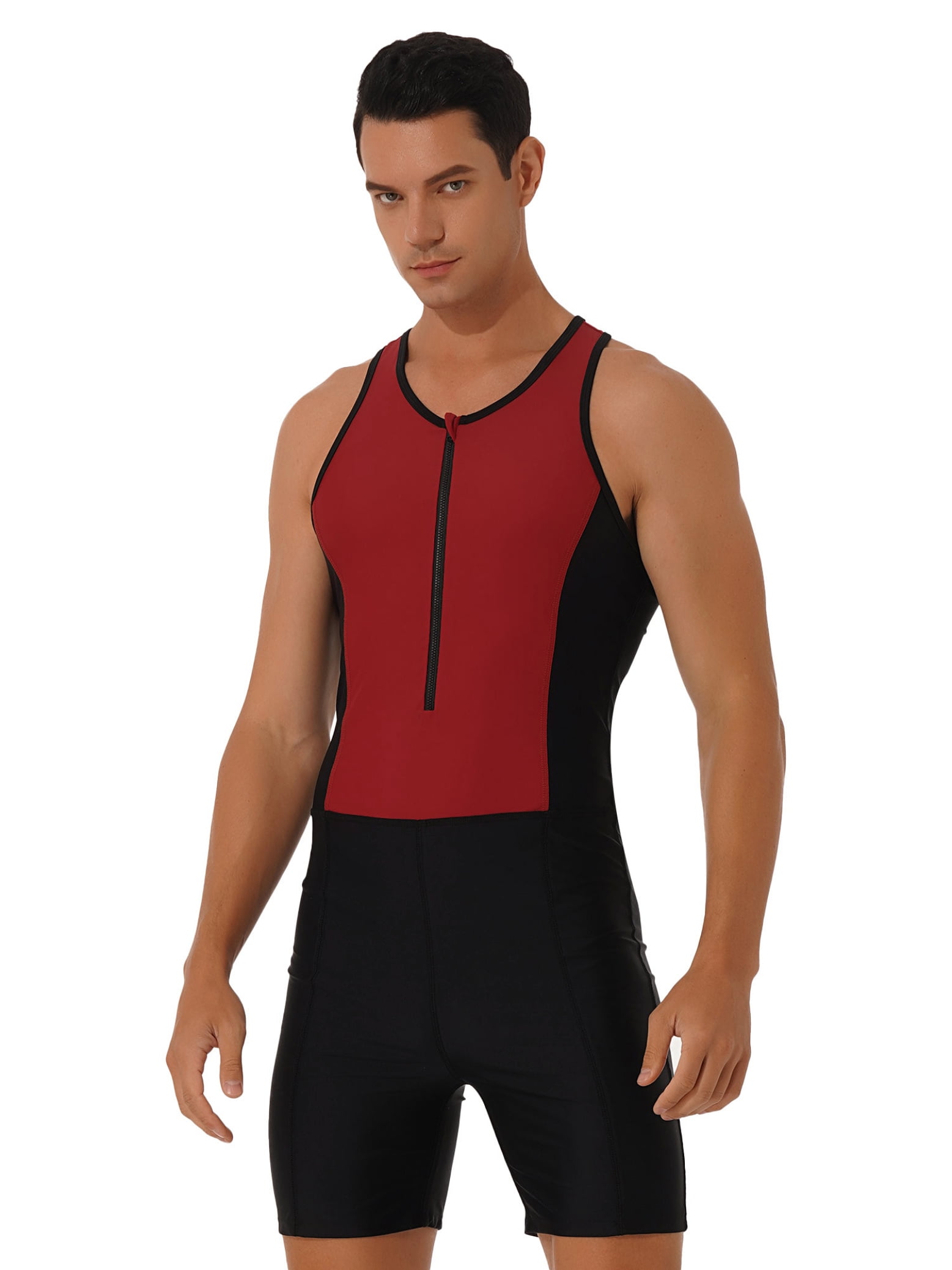 Manyakai Men's One Piece Sleeveless Bodysuit Swimsuit Shorty Surfing ...