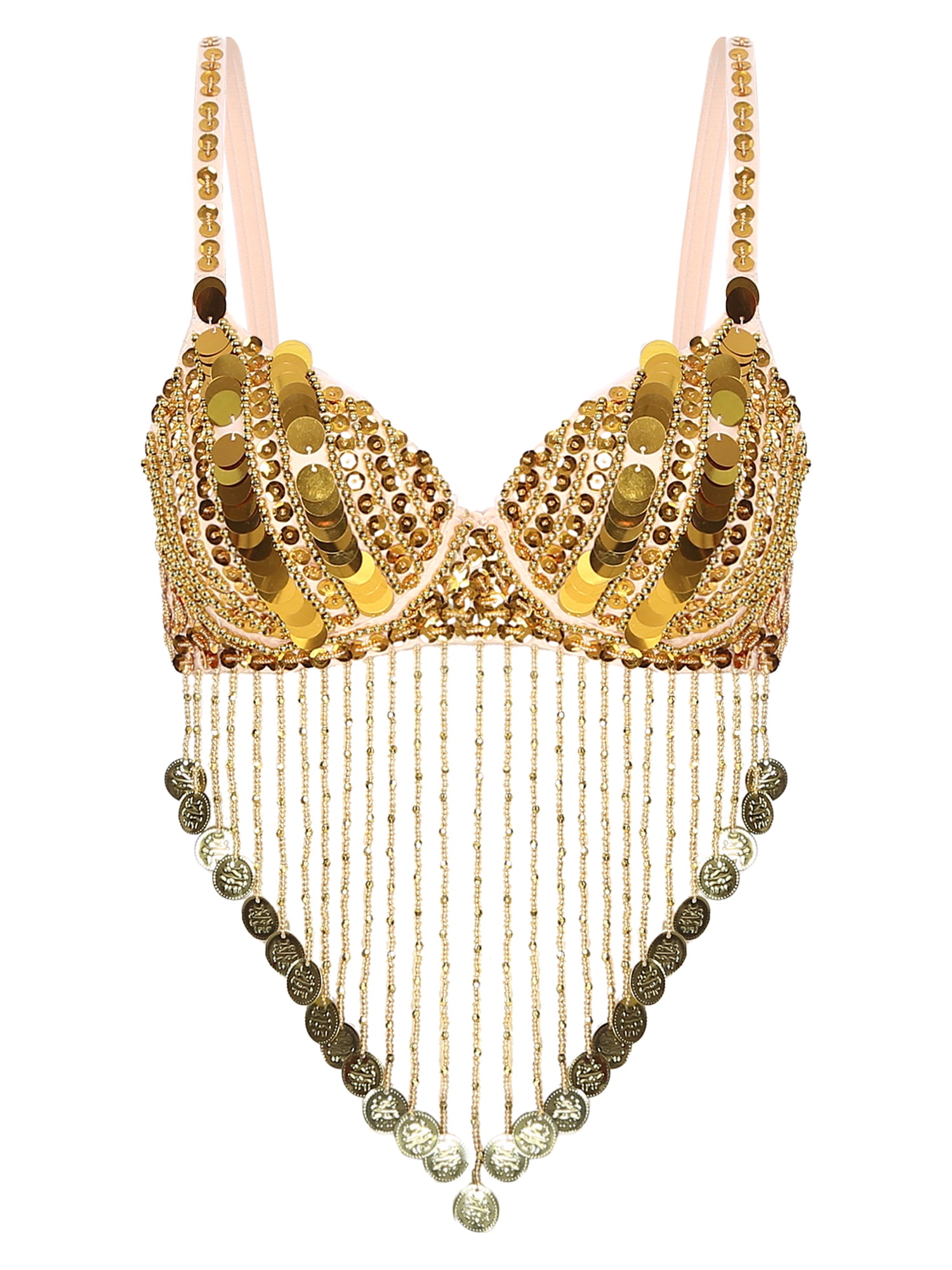 Manyakai Sequin Bra Dance Belly Dance Costume for Women Tassels Dance ...