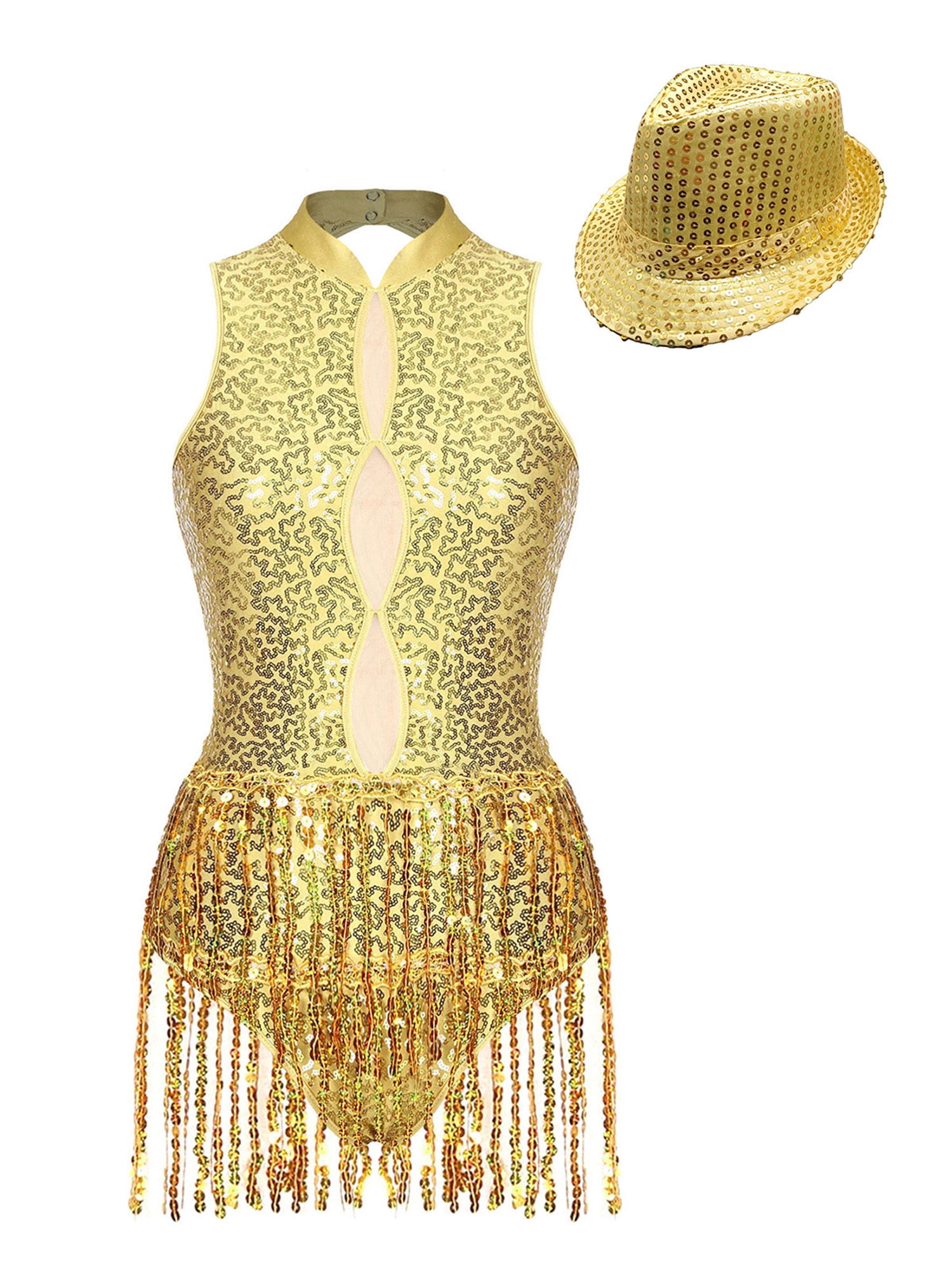 Manyakai Women Jazz Latin Dance Costume Fringe Samba Dress Sequin ...