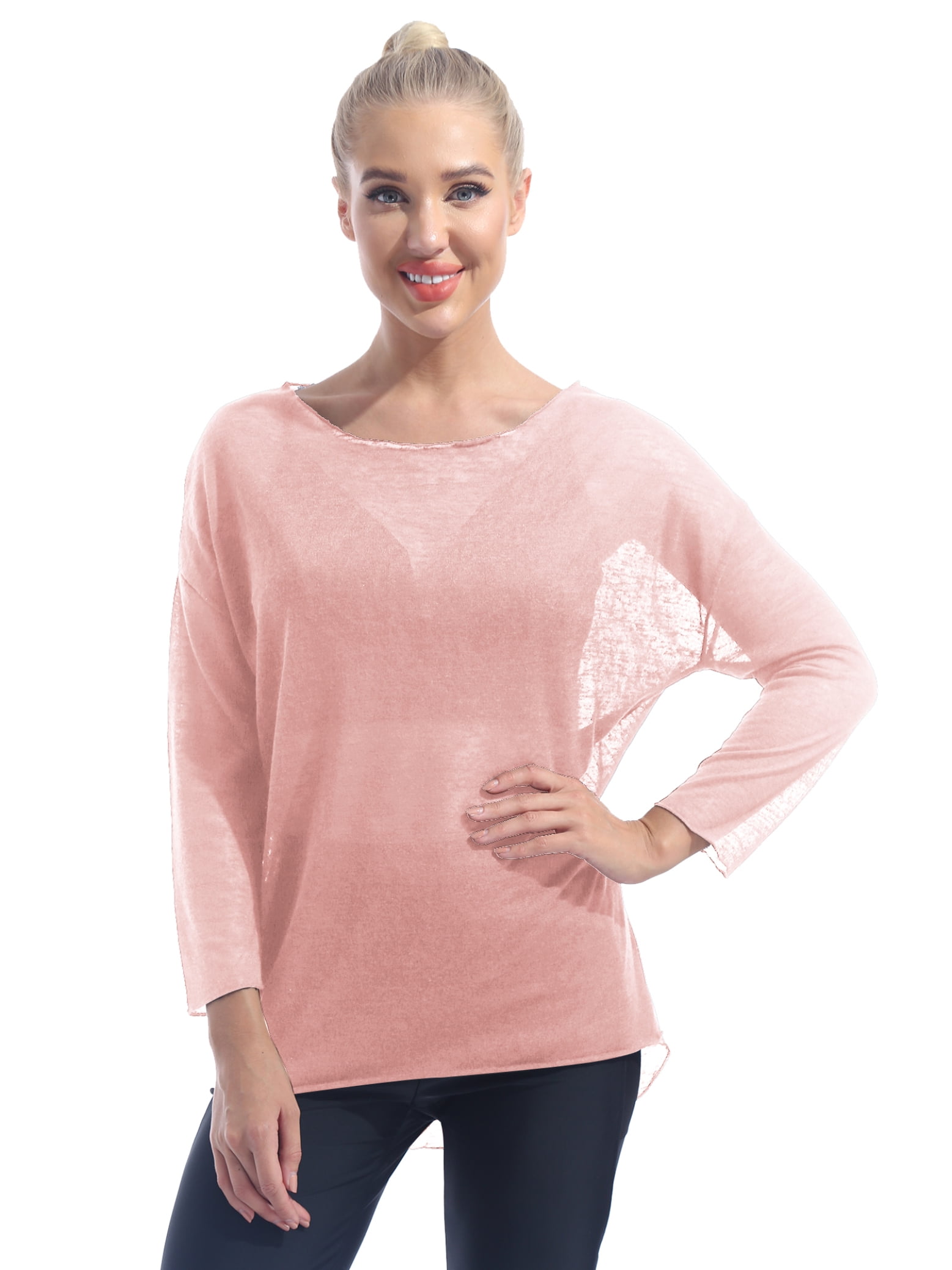 Manyakai Women's Basic Long Sleeves Sheer Mesh Crop Tops Tees See ...