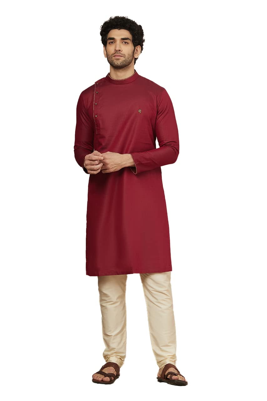 Manyavar Kurta Only, Blended Cotton Full Sleeves Mandarin Collar Self ...