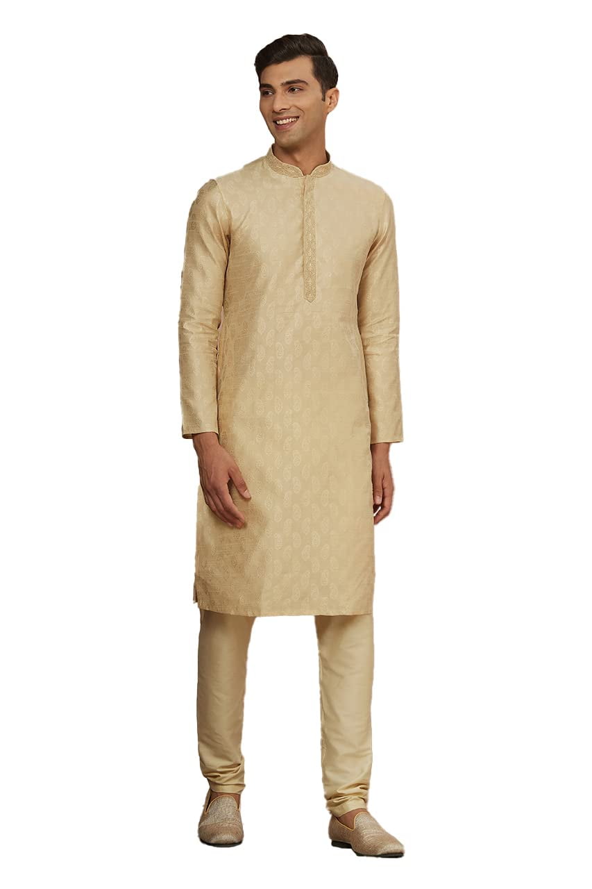 Manyavar Kurta Set, Art Silk Full Sleeves Mandarin Collar Jacquard ...
