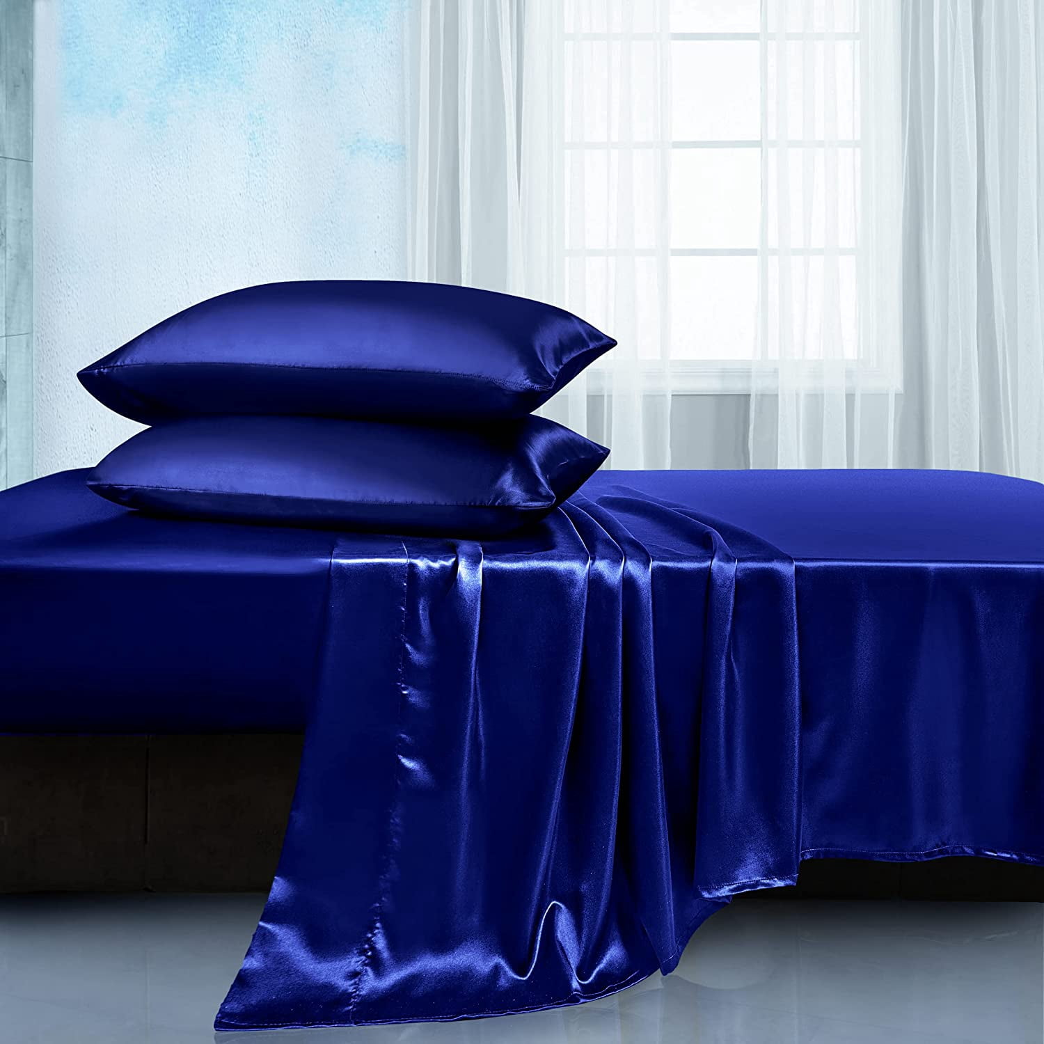 Manyshofu Satin Full Sheets Set 4 Piece - Soft Silky Satin Sheets Set ...