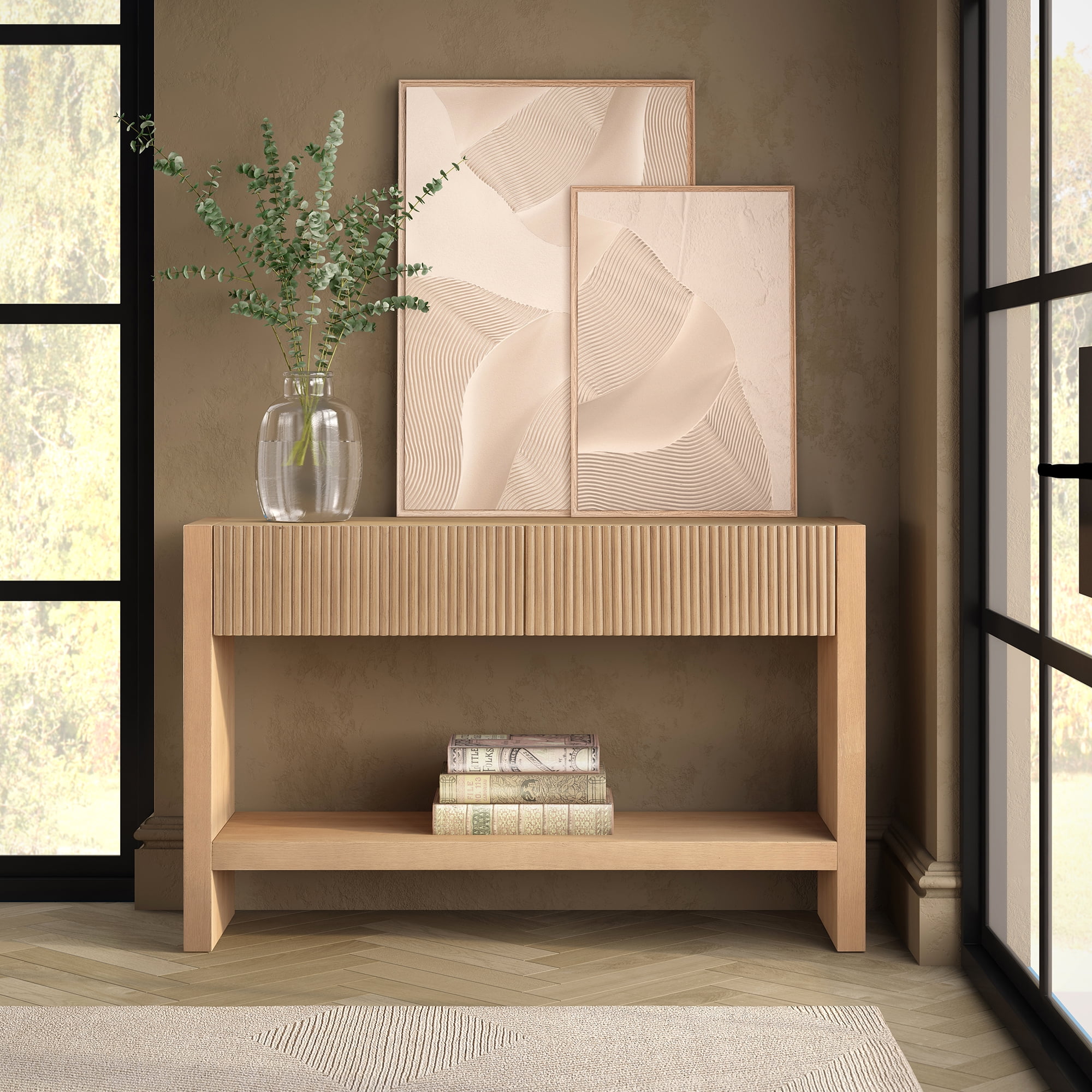 Manzanita 48" Wide Rectangular Solid Wood Fluted Console Table in Light ...