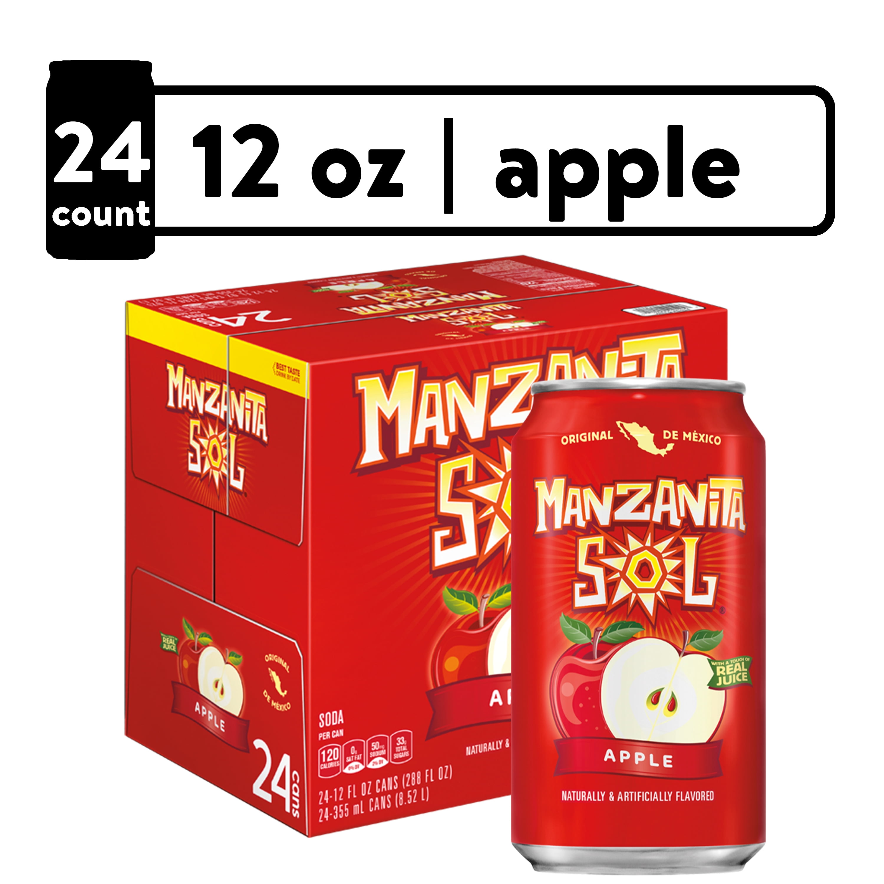 Manzanita Sol Soda Apple, 12 fl oz, 24 Pack Cans - Walmart.com