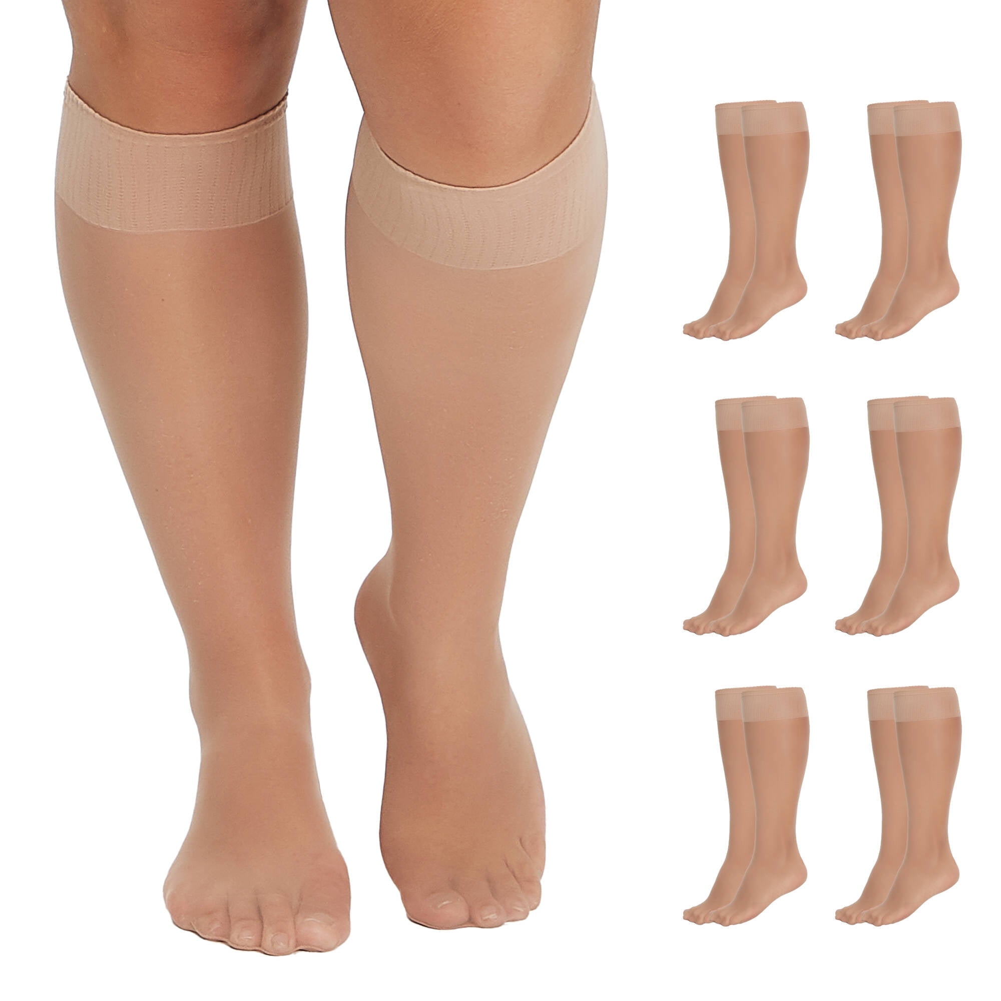 Manzi 6 Pairs Plus Size Knee High Stockings for Women Sheer Nylons ...