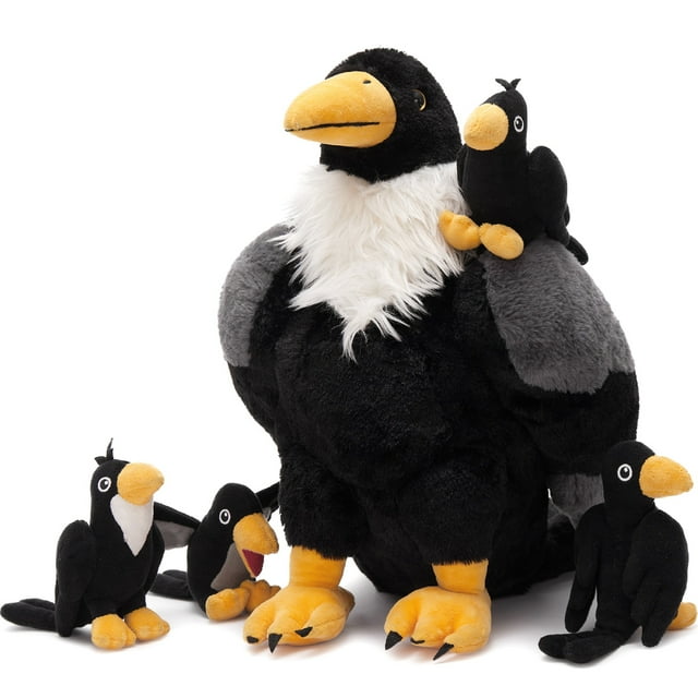 MaoGoLan 23.5" Giant Raven Stuffed Animal with 4 Small Crow Babies ...