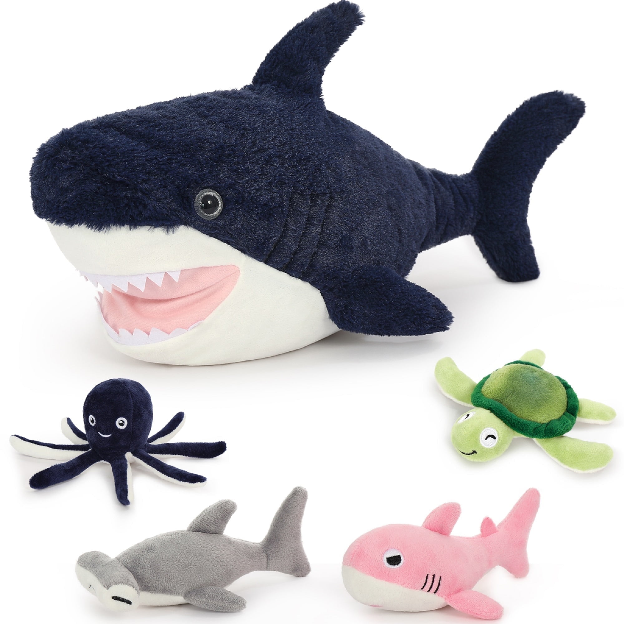 MaoGoLan 23.5" Giant Shark Plush with 4 Small Stuffed Sea Animals Plush ...