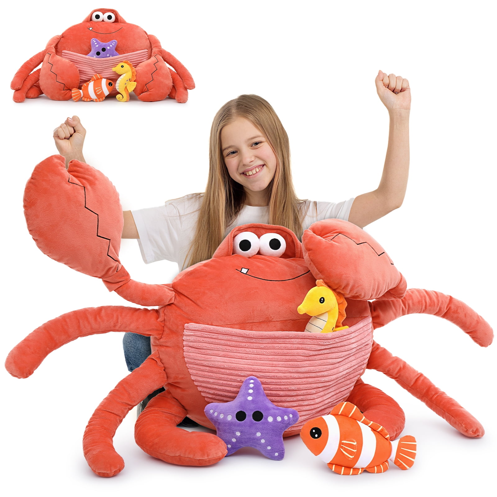 MaoGoLan 39" Crab Stuffed Animal 1 Seahorse, Starfish, Clownfish Plush ...