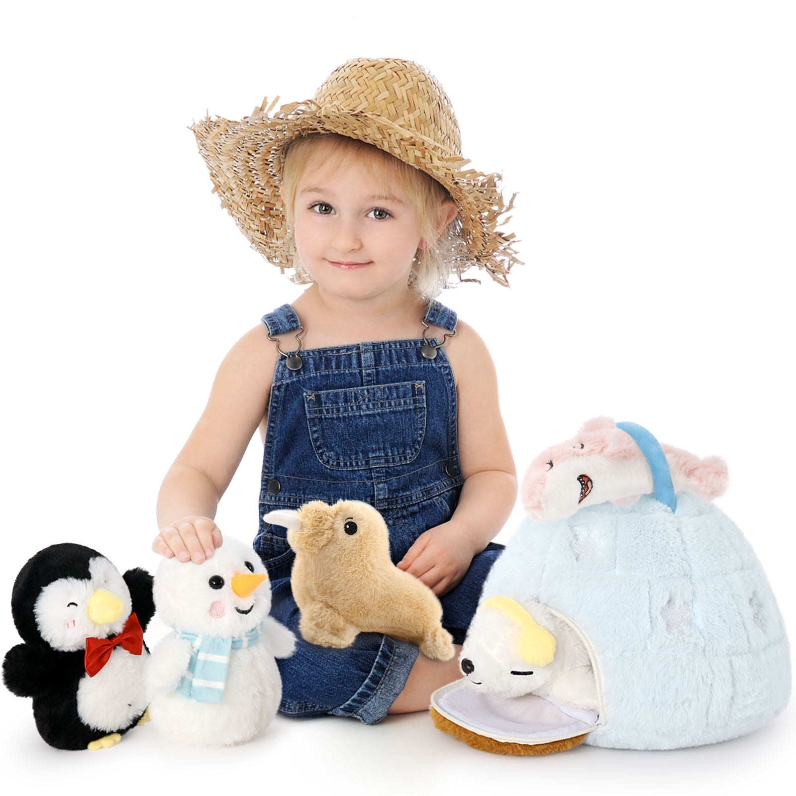 MaoGoLan 6 Pack Polar Stuffed Animal (Snowman/Penguin/Sea Lion/Shark/Polar Bear) in 10” Igloo ...