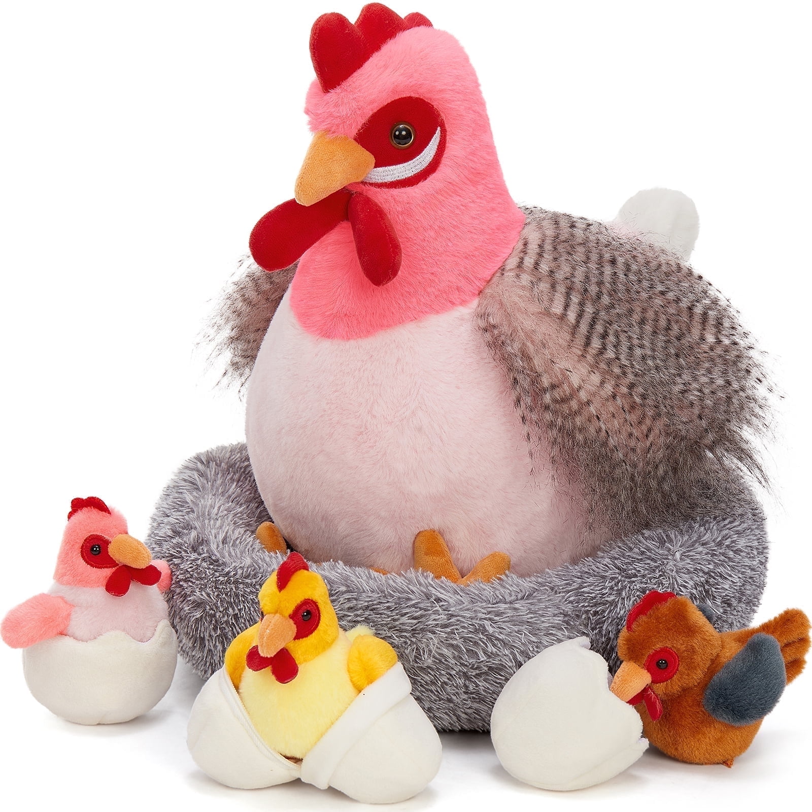 MaoGoLan 8Pcs Chicken Stuffed Animals with 3 Babies Chickens, 3 Eggs, 1 ...