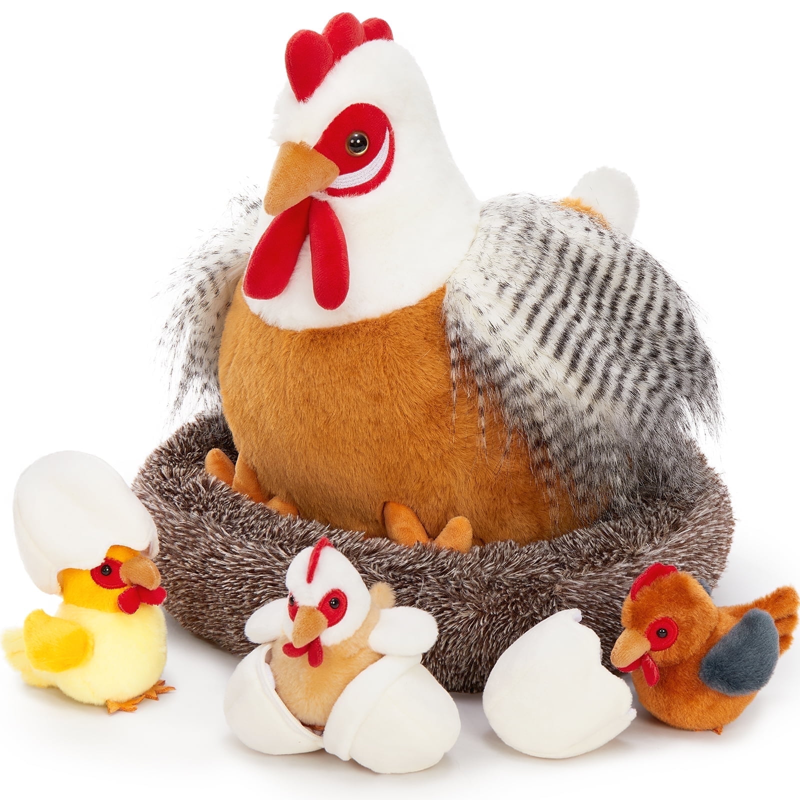 MaoGoLan 8Pcs Chicken Stuffed Animals with 3 Babies Chickens, 3 Eggs, 1 ...