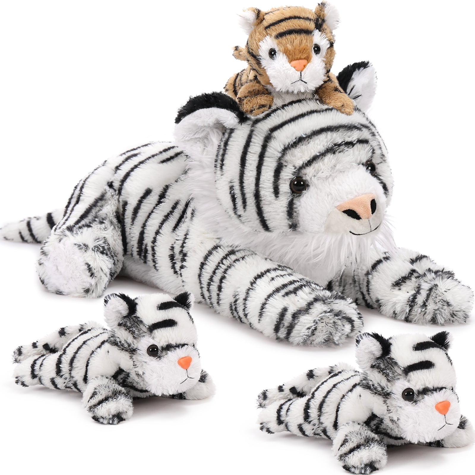 MaoGoLan 4pcs White Tiger Stuffed Animals Mommy Tiger with 3 Cubs ...