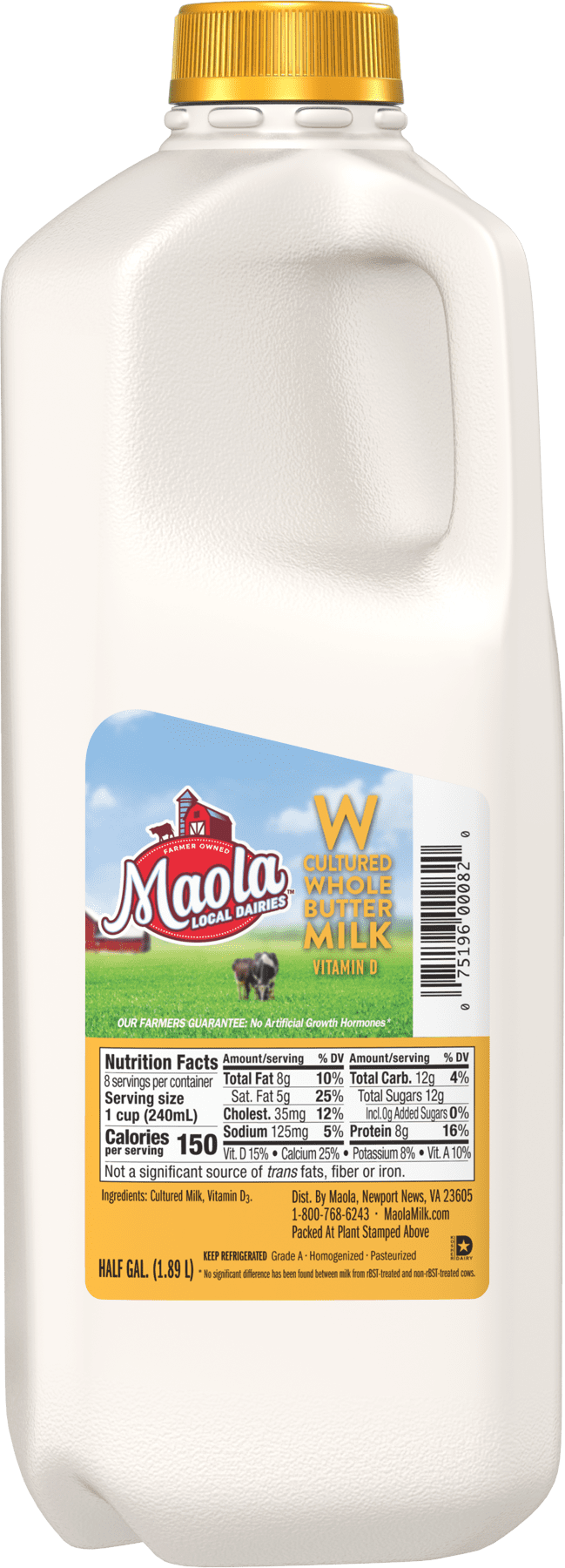 Maola Cultured Whole Buttermilk, Half Gallon - Walmart.com