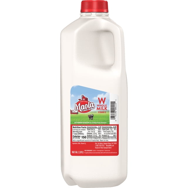 Maola Whole Milk, Vitamin D, Half Gallon - Walmart.com