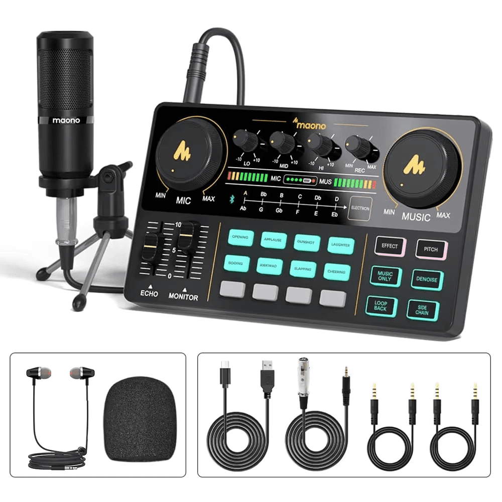 Maono AM200-S1 Sound Card Microphone Set MaonoCaster Audio Interface with Condenser Mic for Live ...