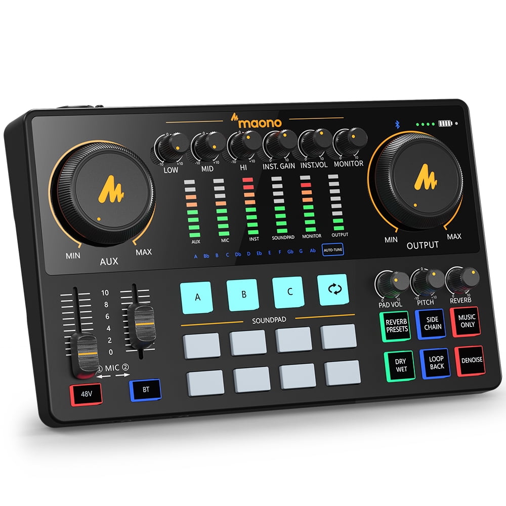 Maono AME2 Audio Interface Sound Card DJ Mixer All in One Portable ...