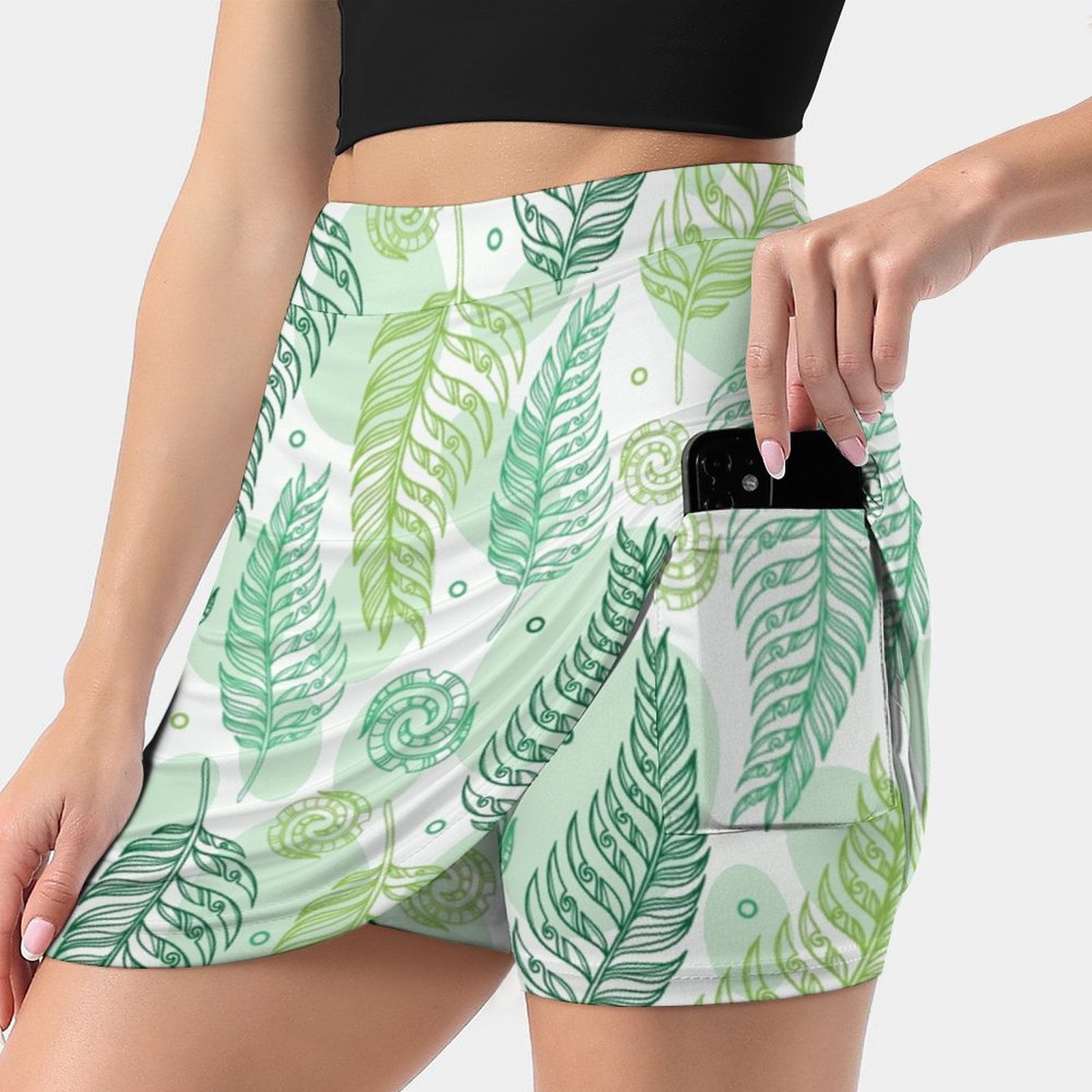 Maori Fern Women Sports Lining Skirt Tennis Dance Fitness Short Printed ...