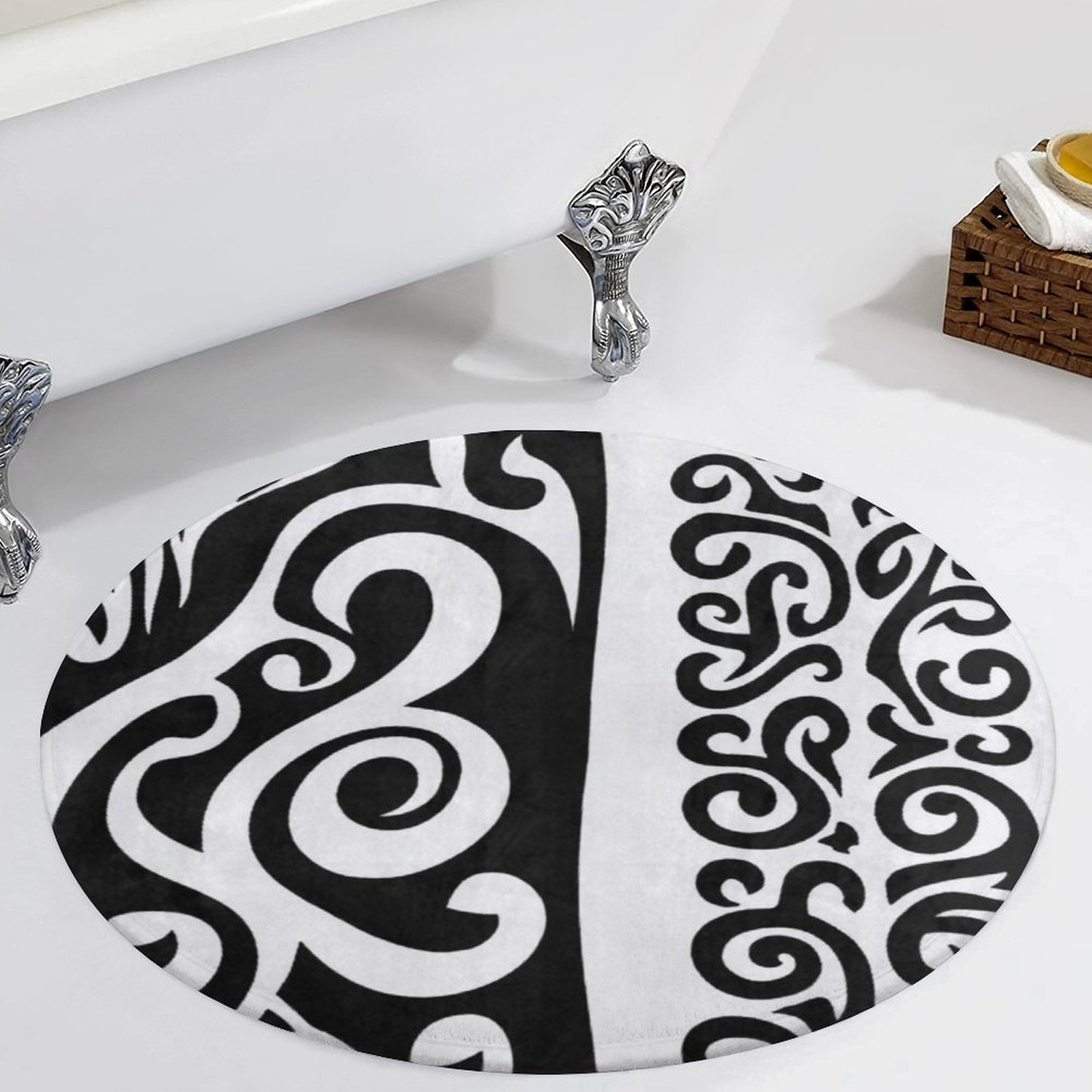 Maori Koru Black And White Layered Design-2 Area Round Carpet Living ...