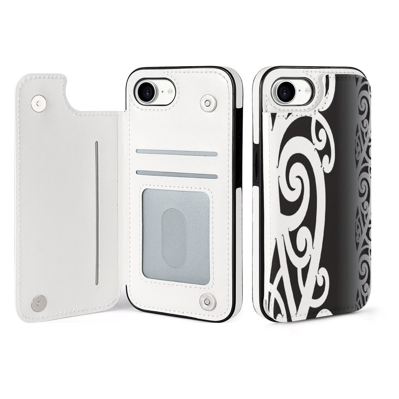 Maori Koru Black And White Layered Design Leather Wallet Case for ...