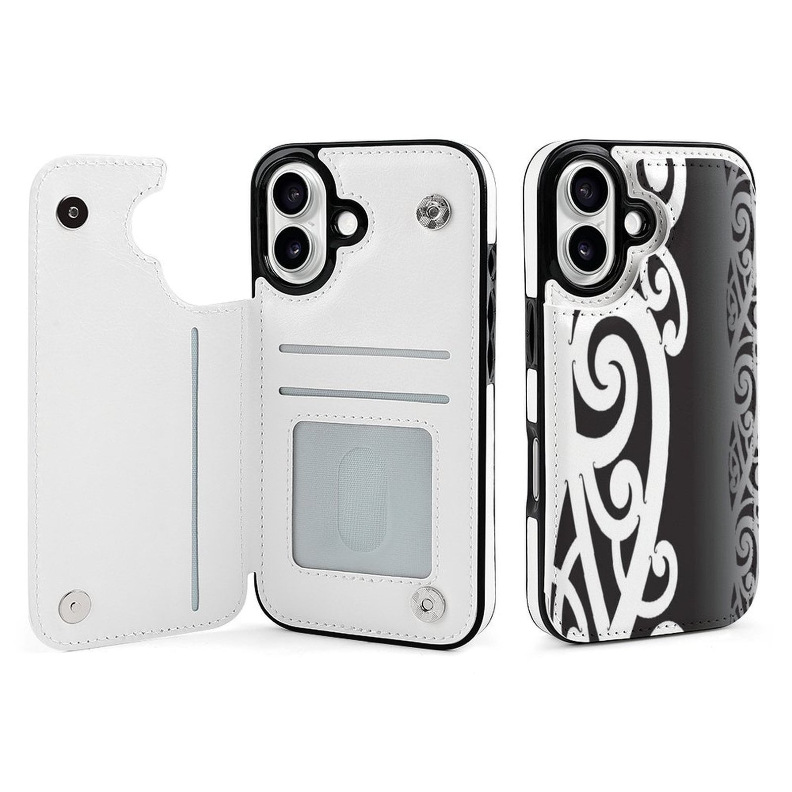 Maori Koru Black And White Layered Design Leather Wallet Case for ...