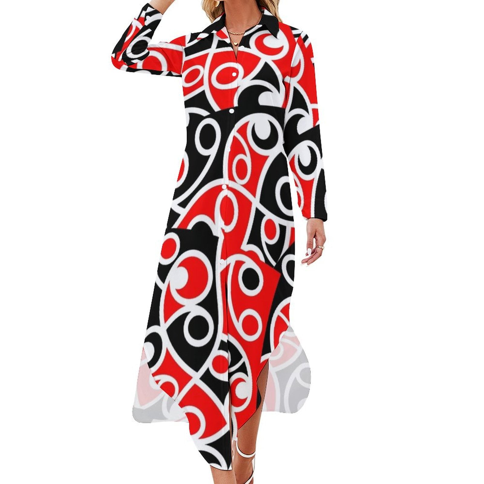 Maori Kowhaiwhai Layered Pattern Long Sleeved Shirt Dress women's ...