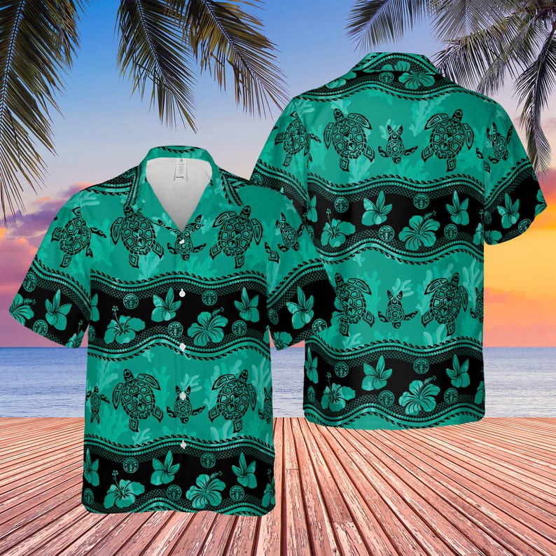 Maori Sea Turtle Hawaiian Shirt, Retro Tropical Floral Button Up Shirt ...