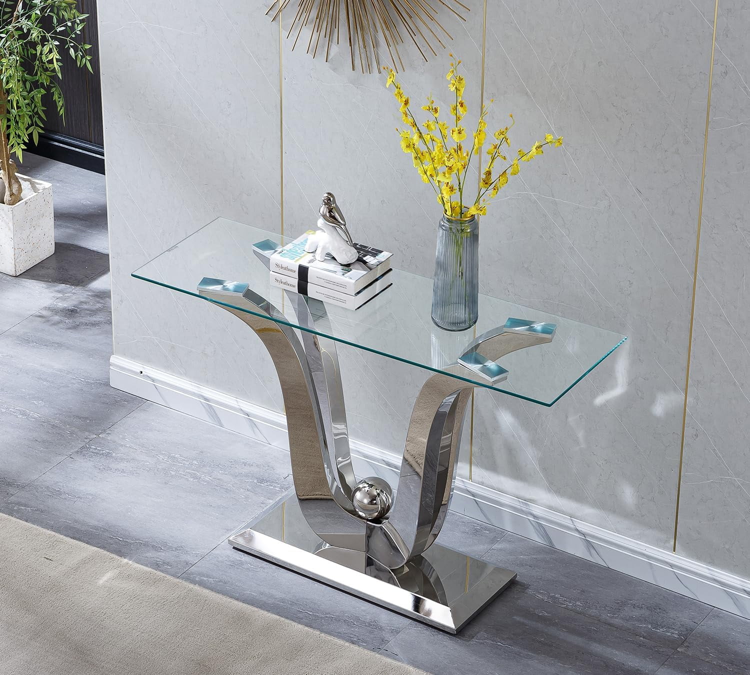 Maotifeys Modern Luxury Console Table Rectangular Glass Accent Entryway ...