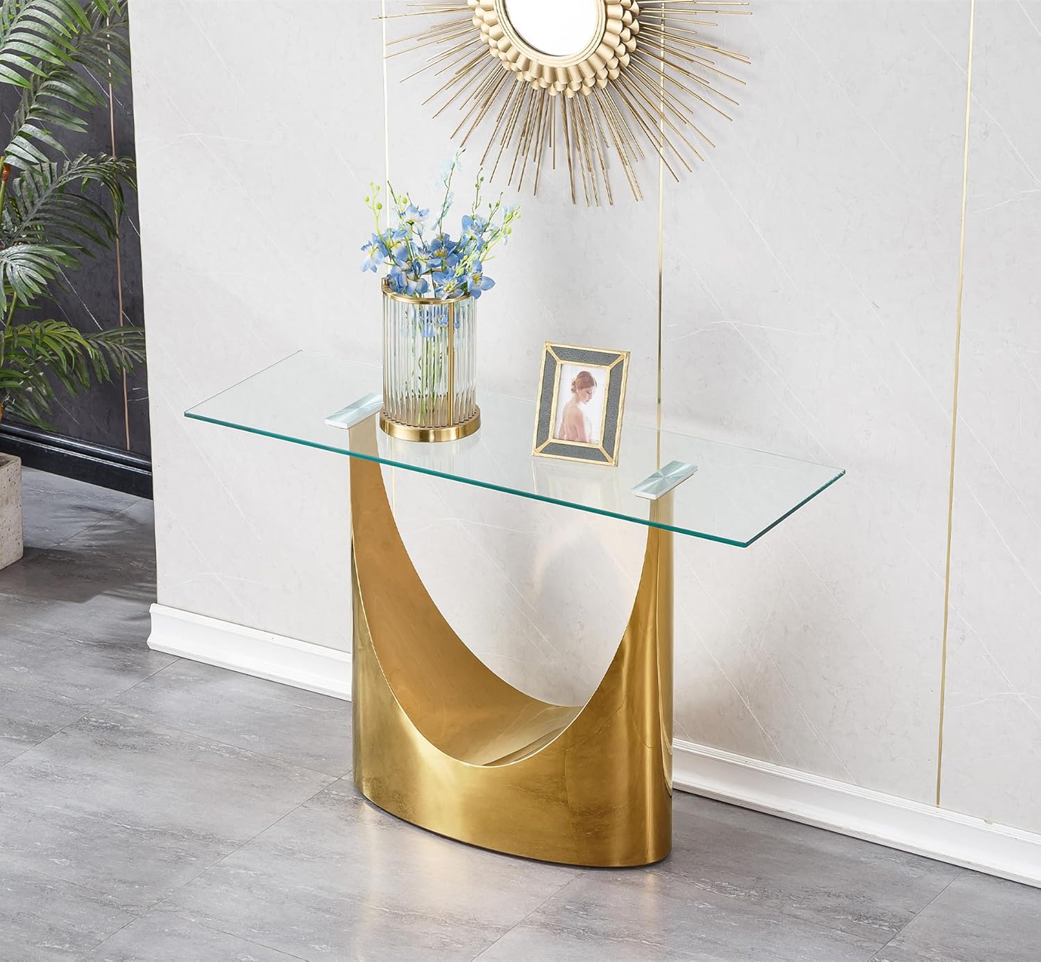 Maotifeys Modern Luxury Console Table Rectangular Glass Accent Entryway ...