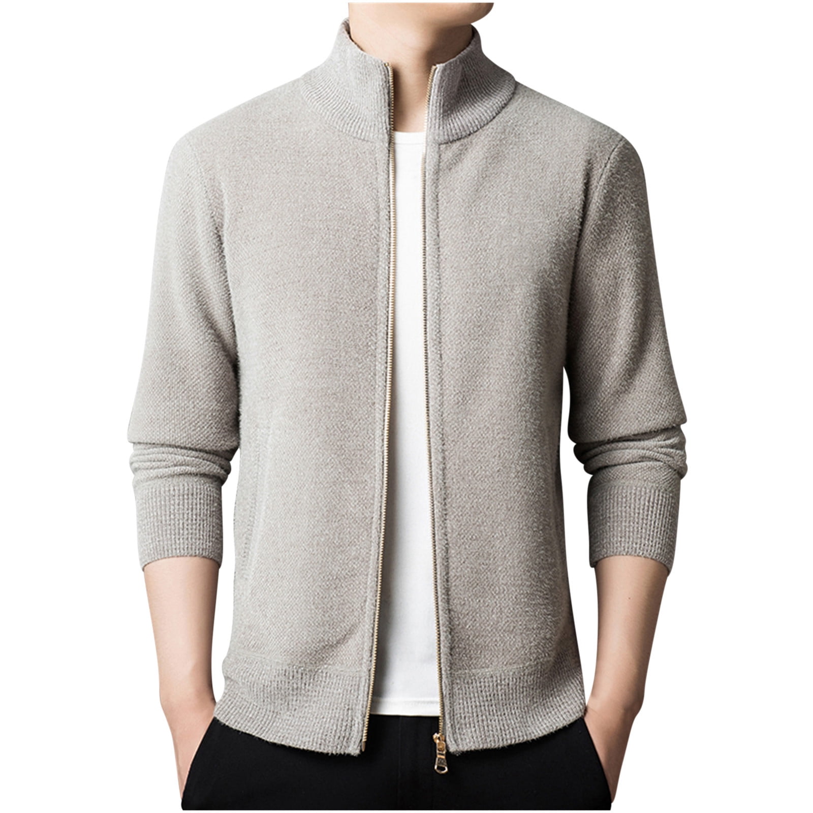 Maoxin Men's Jacket Men's Cardigan Casual Stand Up Collar Knitted ...