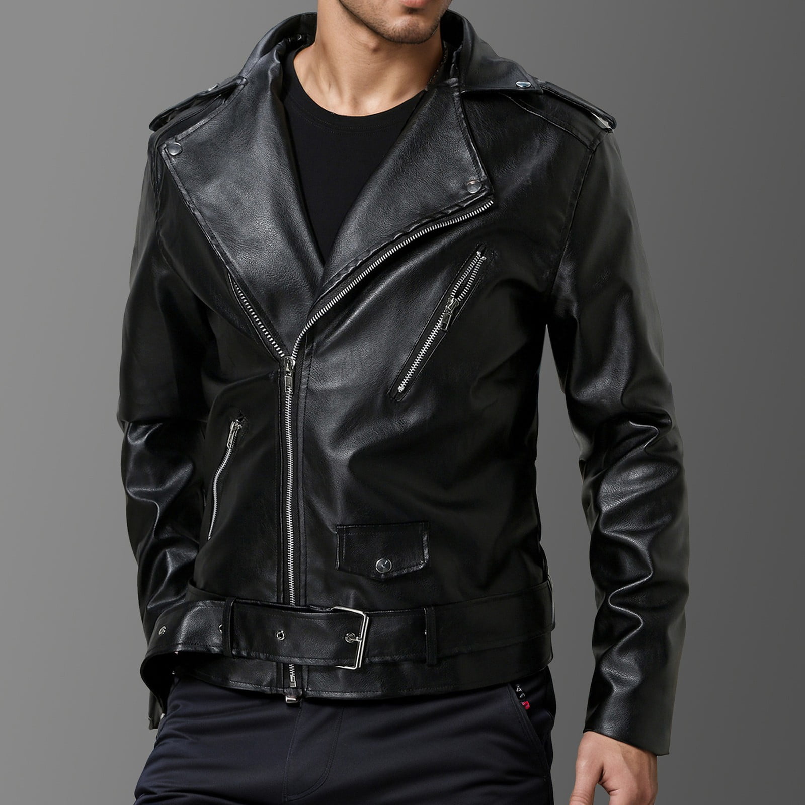 Maoxin Mens Leather Jacket Men's Collar Leather Jacket Casual Loose Men ...