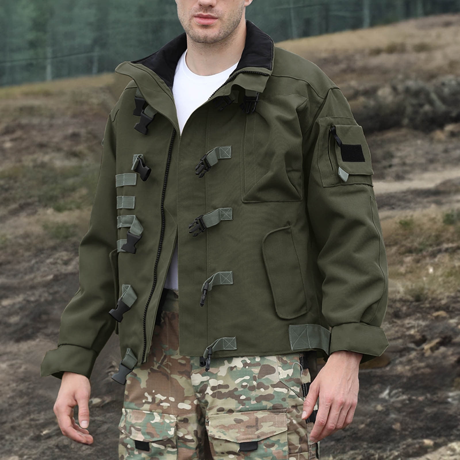 Maoxin Mens Tops Men Locomotive Tactics Jacket Zipper Pocket Outdoors ...