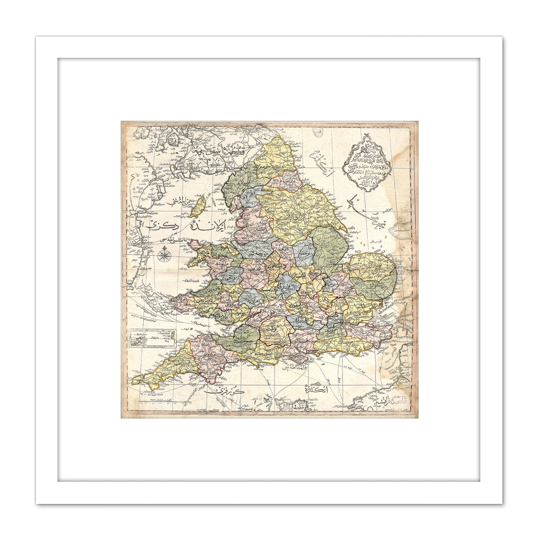 Map 1840 Ottoman Cartographer England Wales 8X8 Inch Square Wooden ...