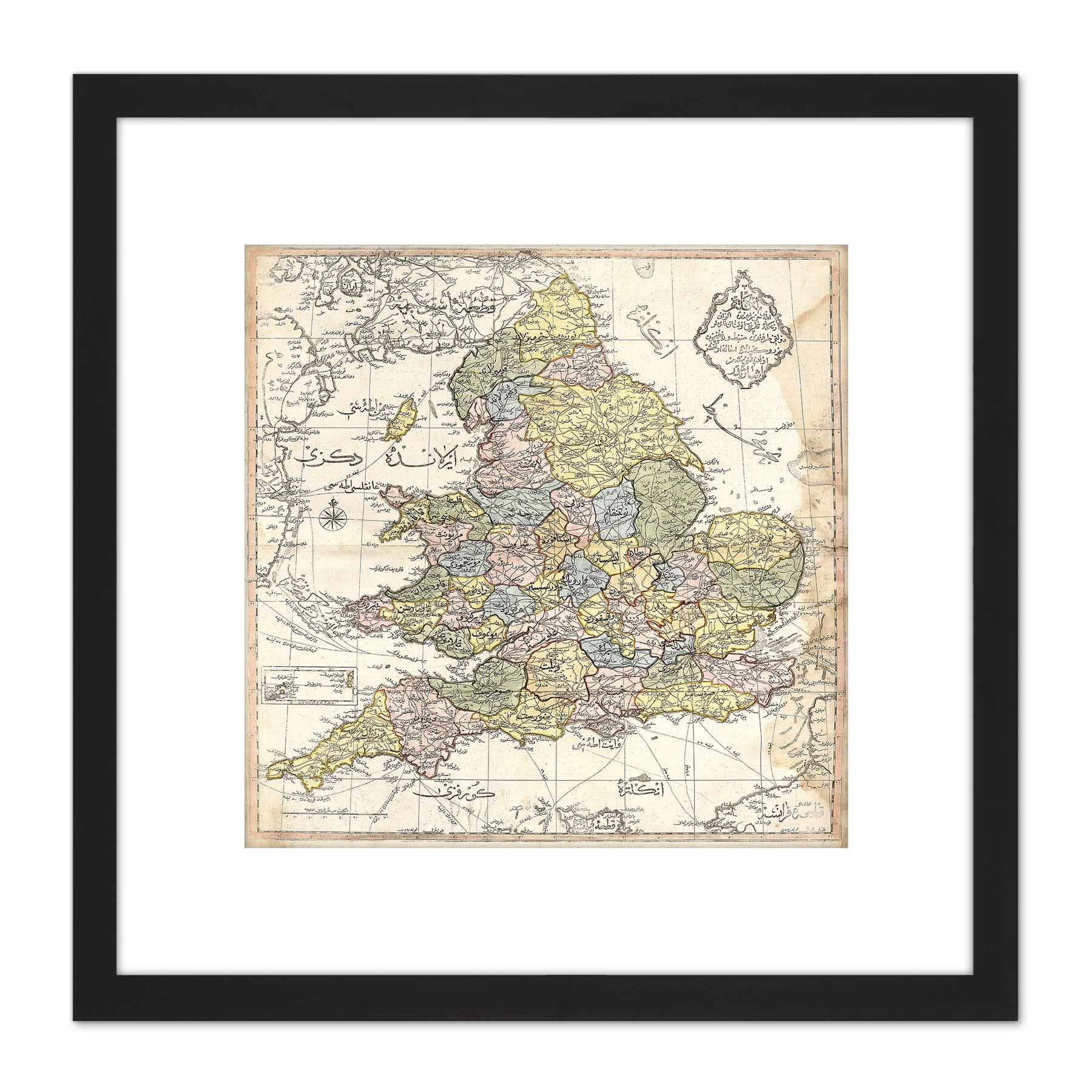 Map 1840 Ottoman Cartographer England Wales 8X8 Inch Square Wooden ...