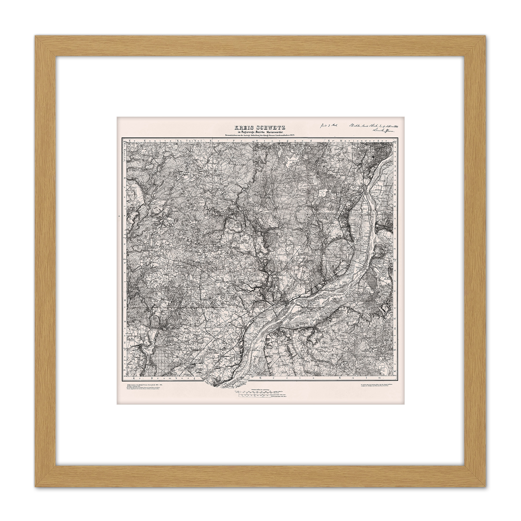 Map 1879 Prussian Land Survey Schwetz Region Replica 8X8 Inch Square ...