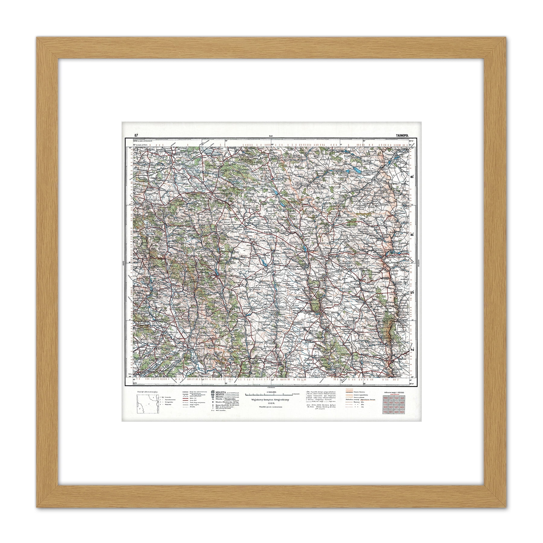 Map 1928 Polish Military Tarnopol Area Poland Replica 8X8 Inch Square ...