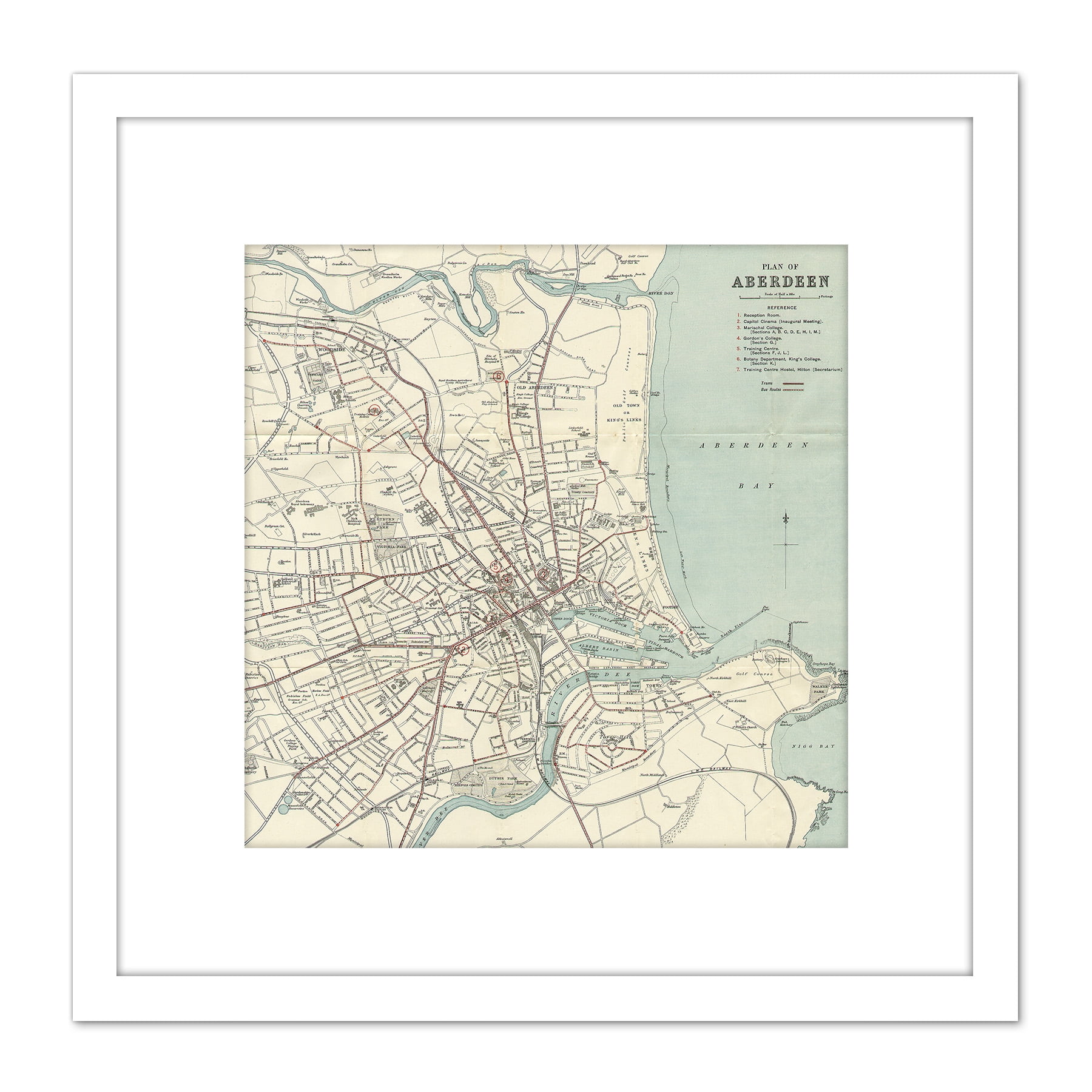 Map 1934 Aberdeen City Scotland Plan Chart 8X8 Inch Square Wooden ...