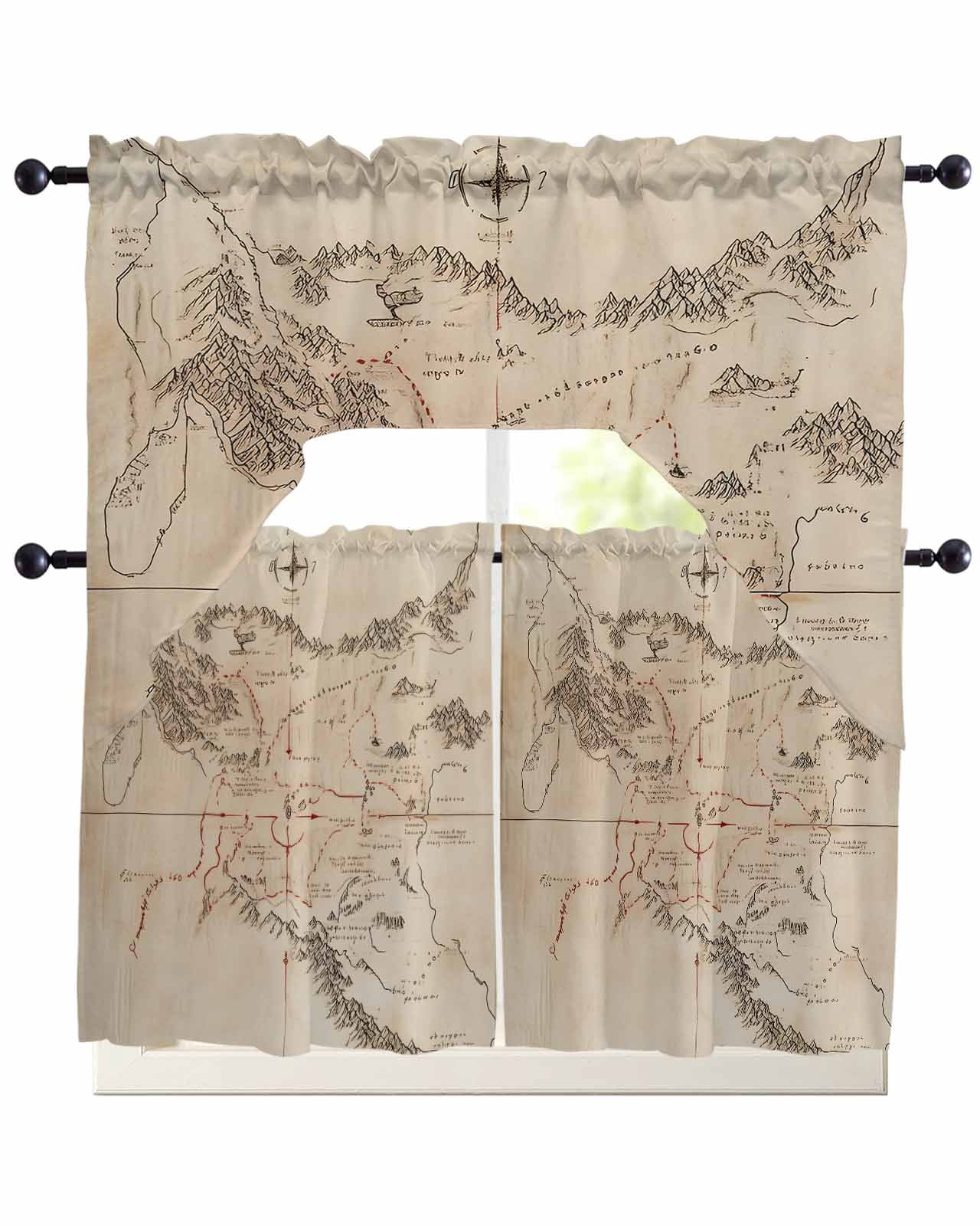 Map 3 Piece Swag Kitchen Curtains Set Valance and Tier Curtains 24 ...
